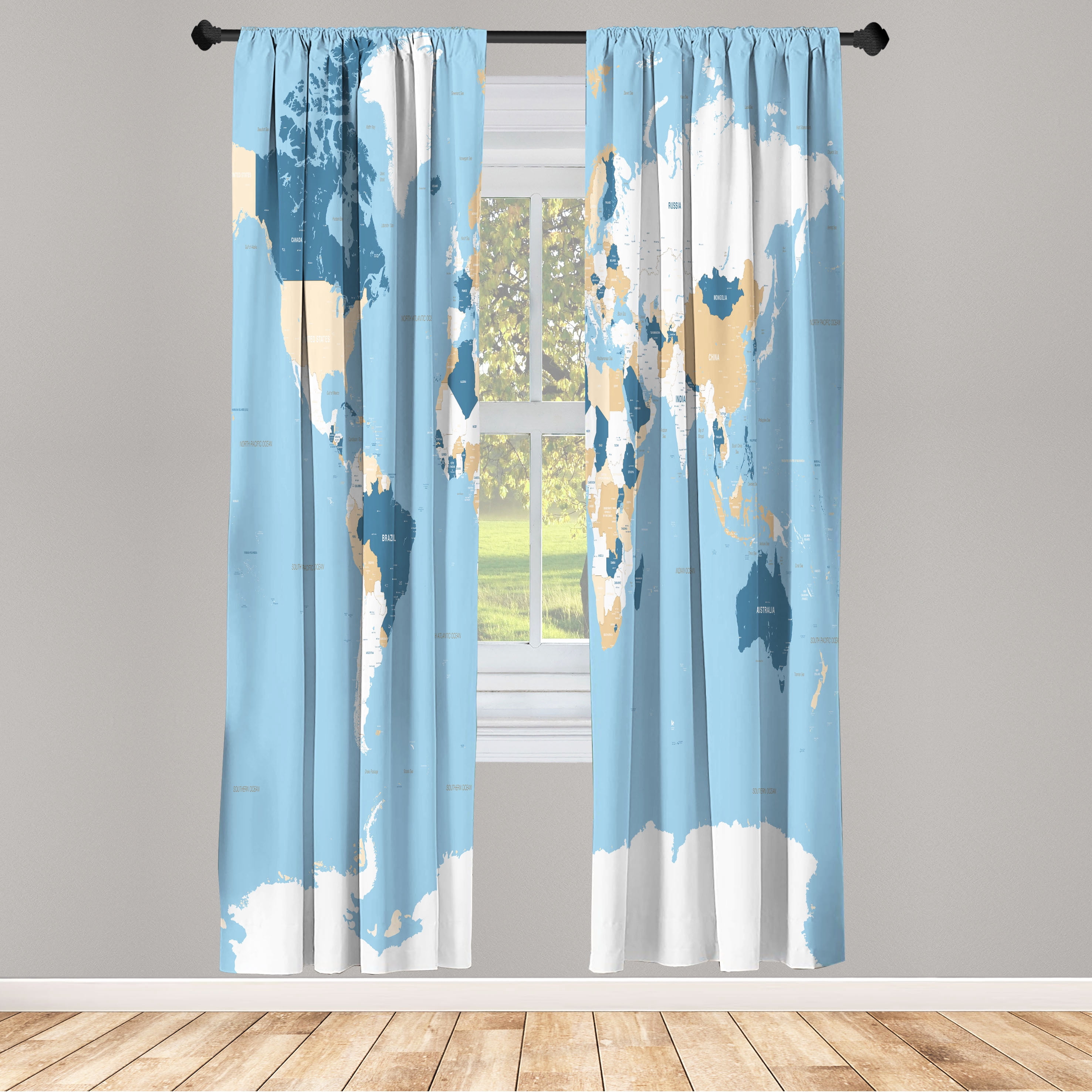 Ambesonne Earth Curtains, World Map Illustration Art, Pair of 28"x95 ...