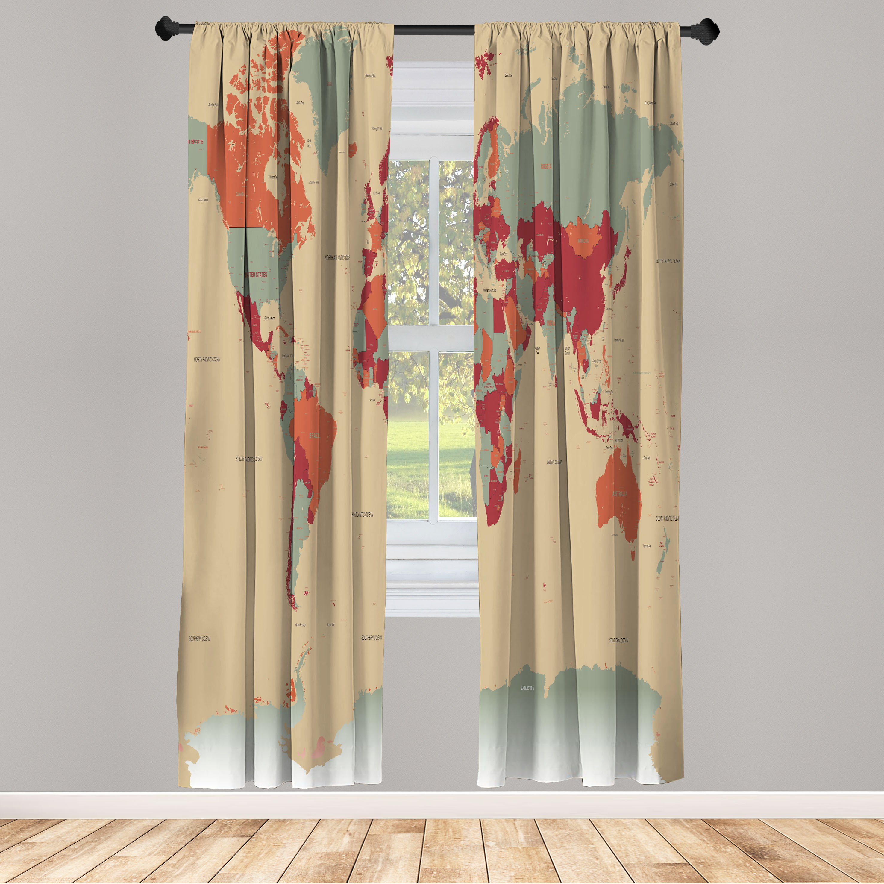 Ambesonne Earth Curtains, World Map Illustration Art, Pair of 28"x95 ...