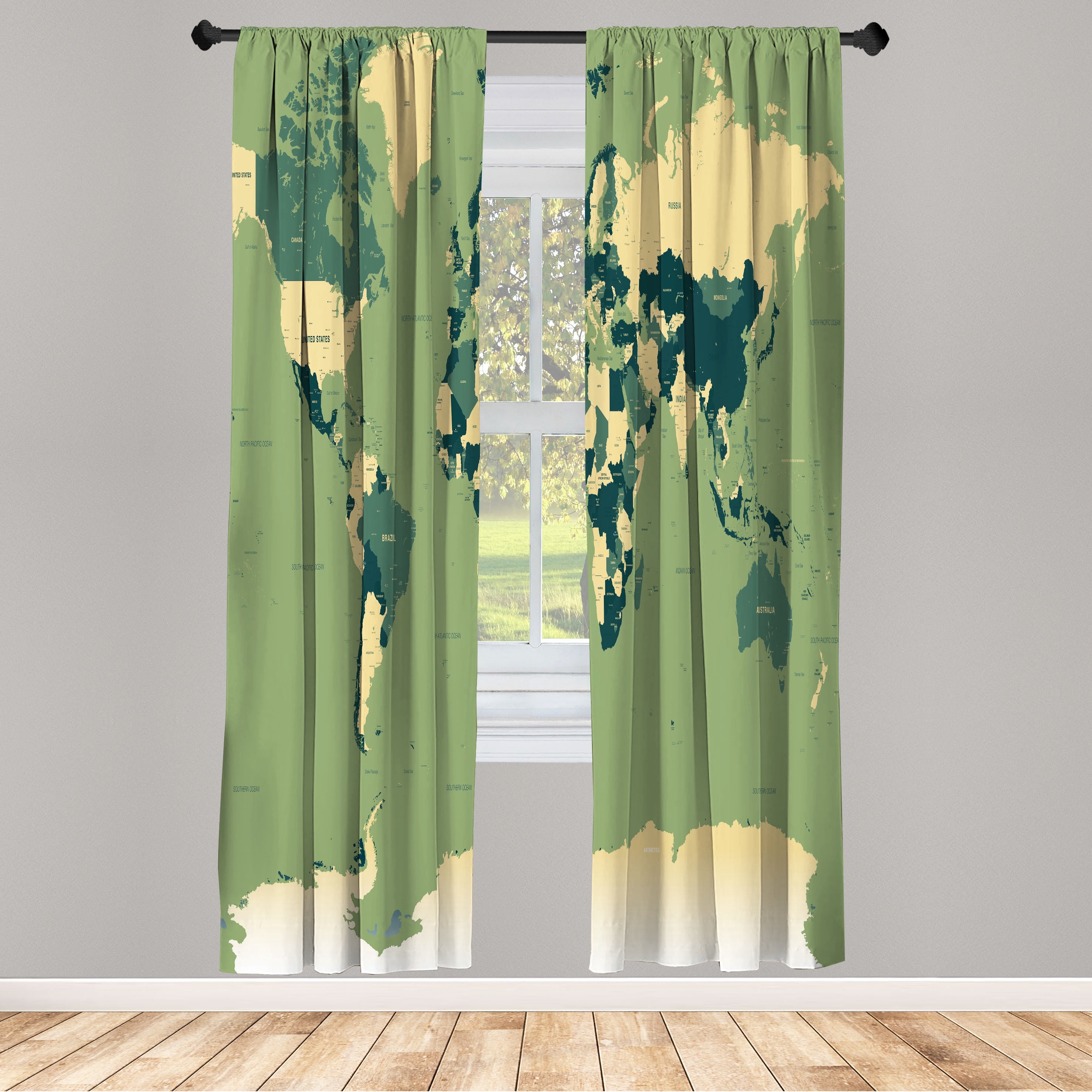 Ambesonne Earth Curtains, World Map Illustration Art, Pair of 28"x95 ...