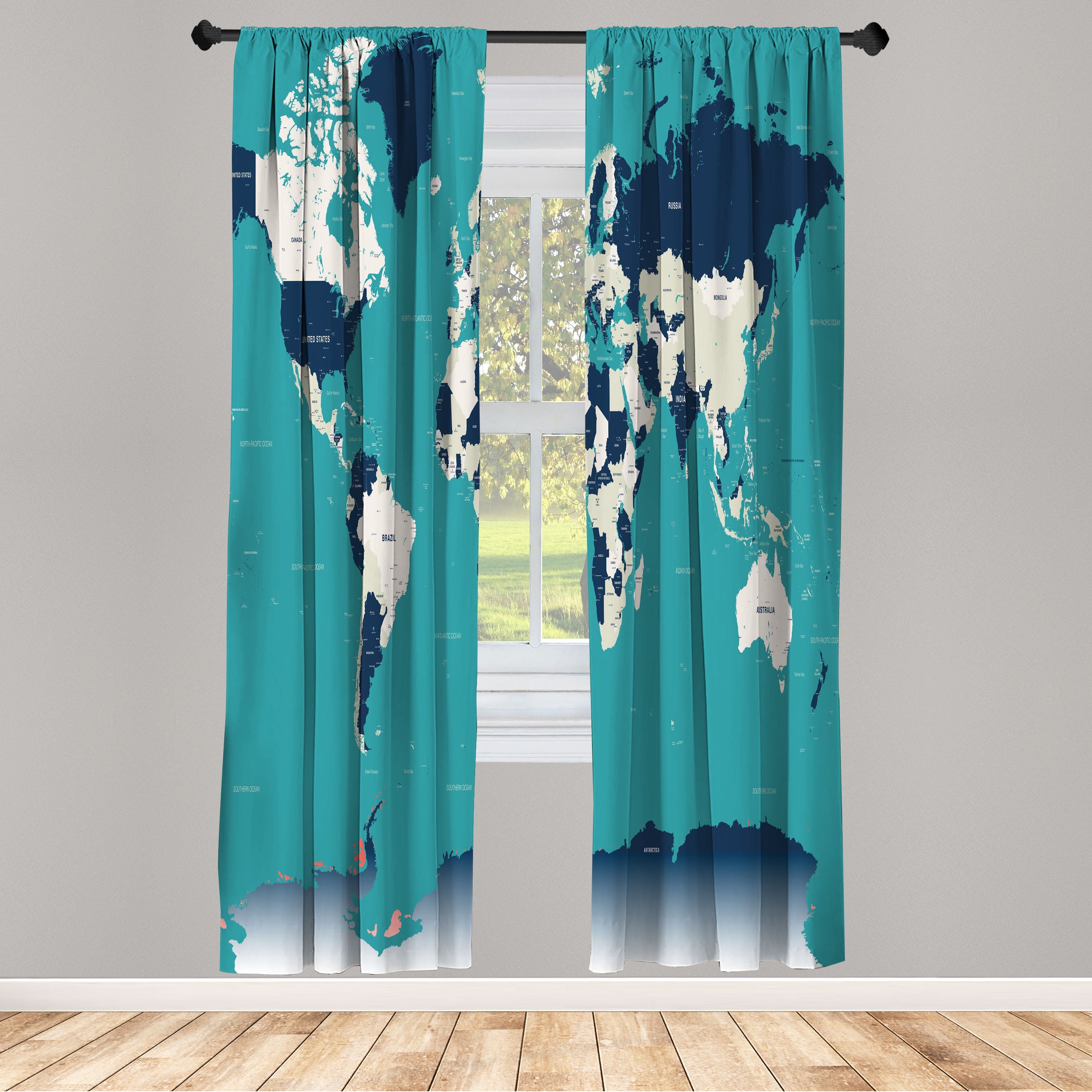 Ambesonne Earth Curtains, World Map Illustration Art, Pair of 28"x95 ...