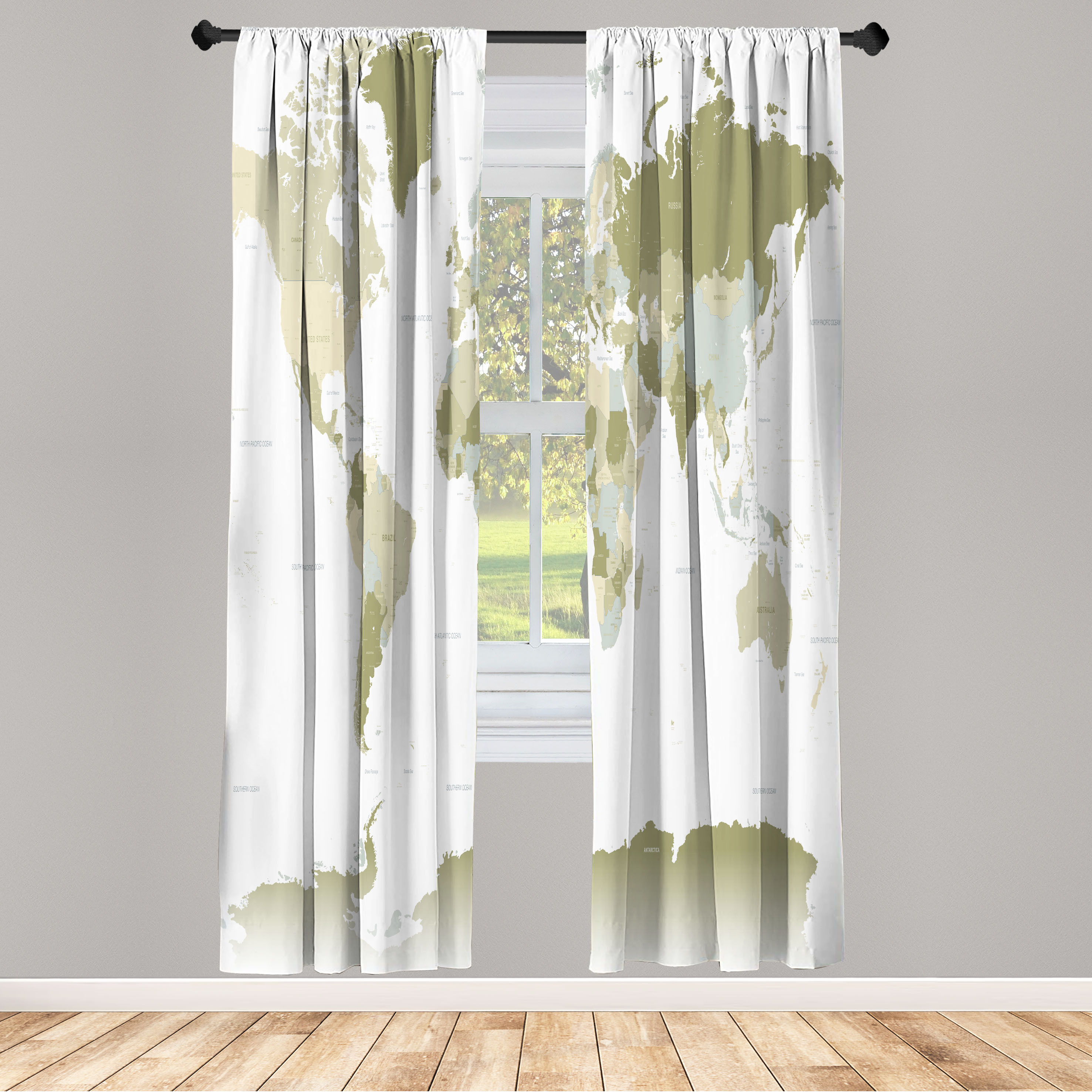 Ambesonne Earth Curtains, World Map Print Capital City, Pair of 28"x63 ...