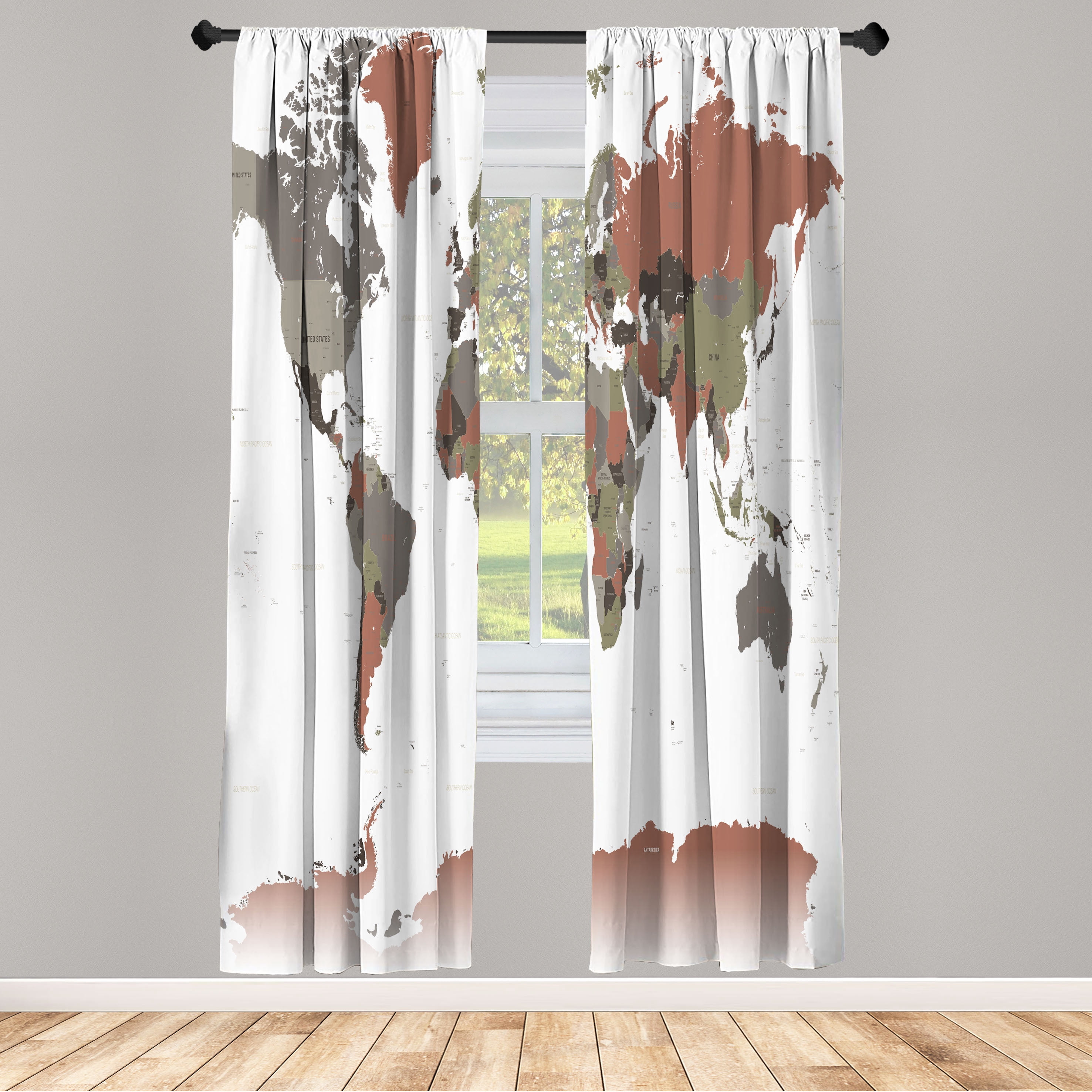 Ambesonne Earth Curtains, World Map Print Capital City, Pair of 28"x63 ...