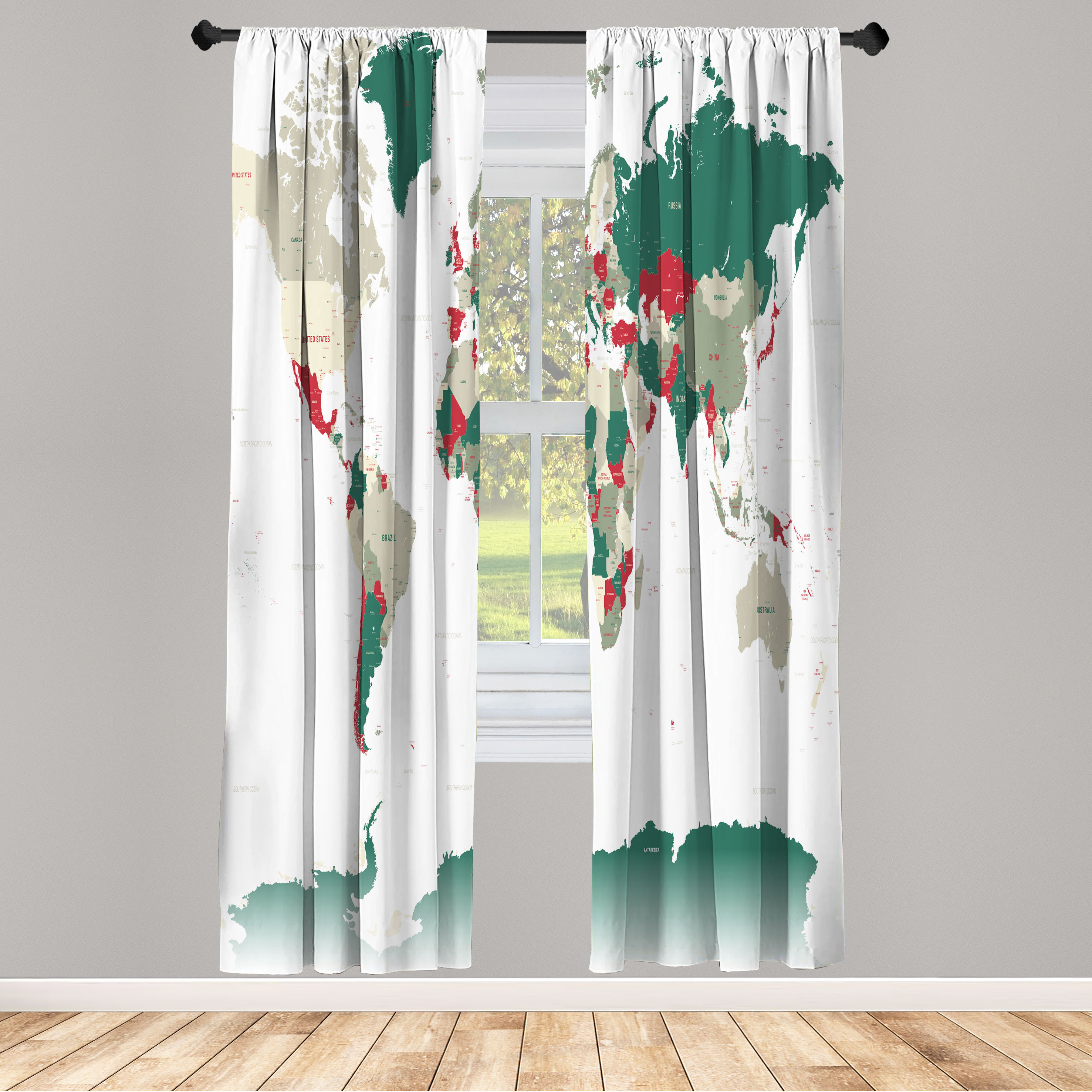Ambesonne Earth Curtains, World Map Print Capital City, Pair of 28"x84 ...