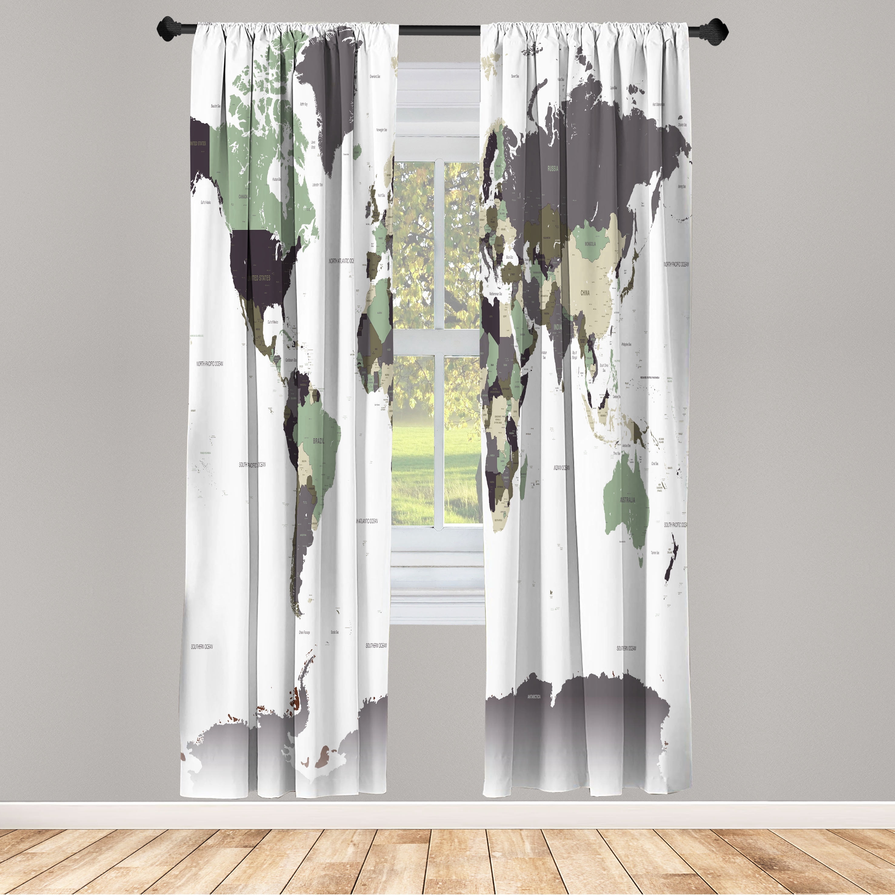 Ambesonne Earth Curtains, World Map Print Capital City, Pair of 28"x84 ...