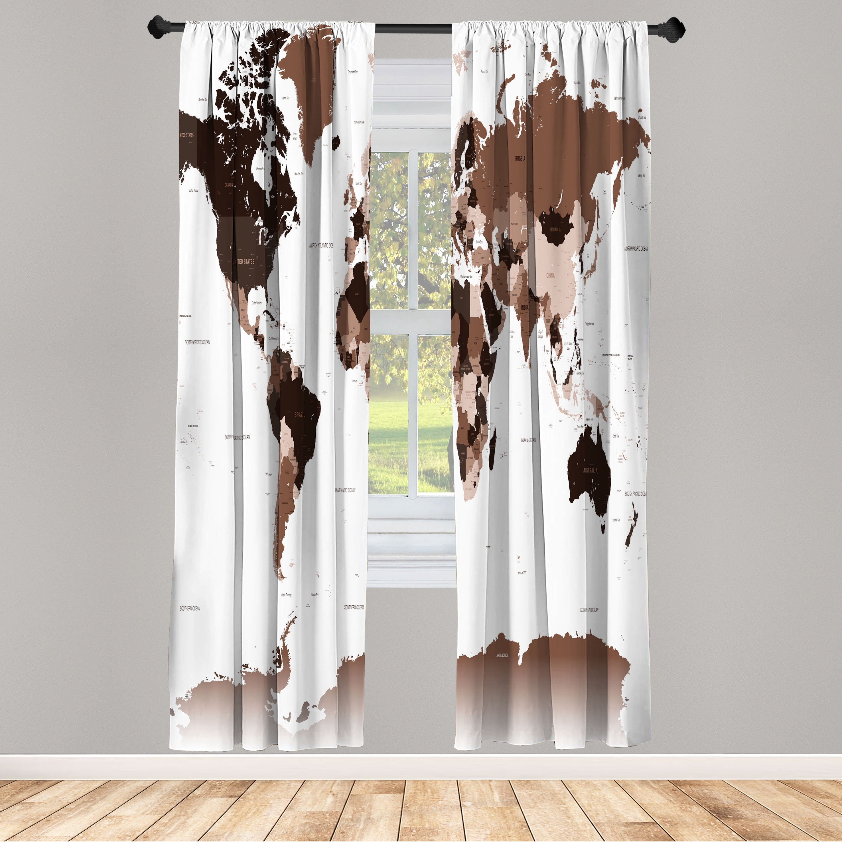 Ambesonne Earth Curtains, World Map Print Capital City, Pair of 28"x84 ...
