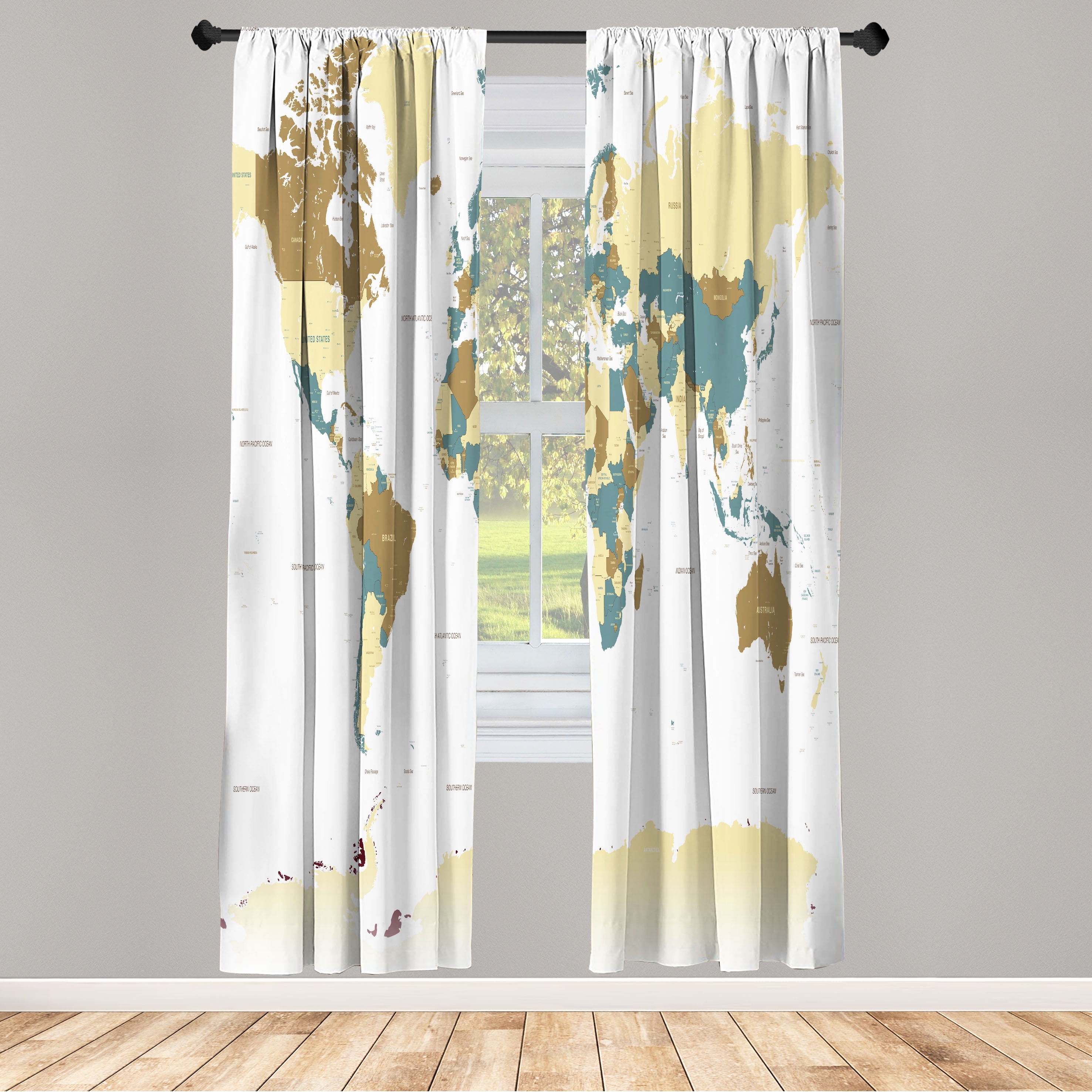 Ambesonne Earth Curtains, World Map Print Capital City, Pair of 28"x95 ...