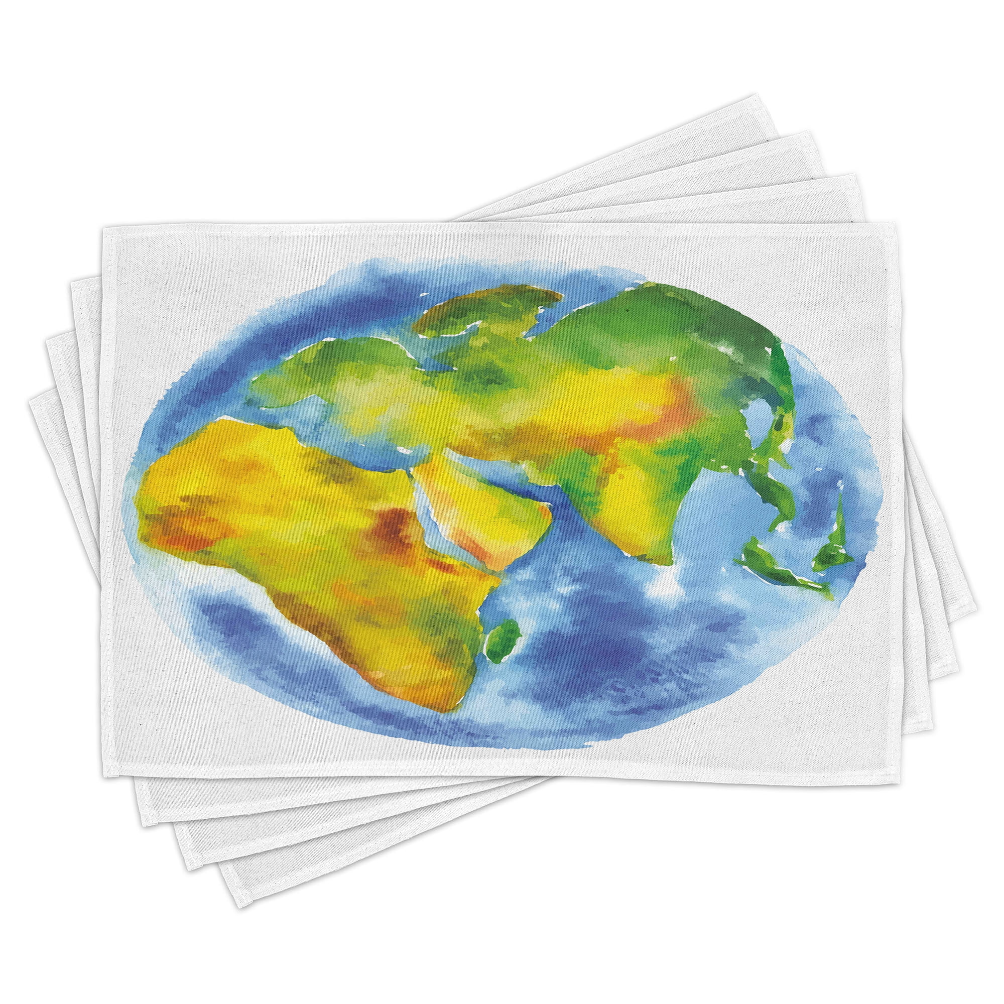 Ambesonne Earth Place Mats Set of 4, Globe of Earth Watercolors ...