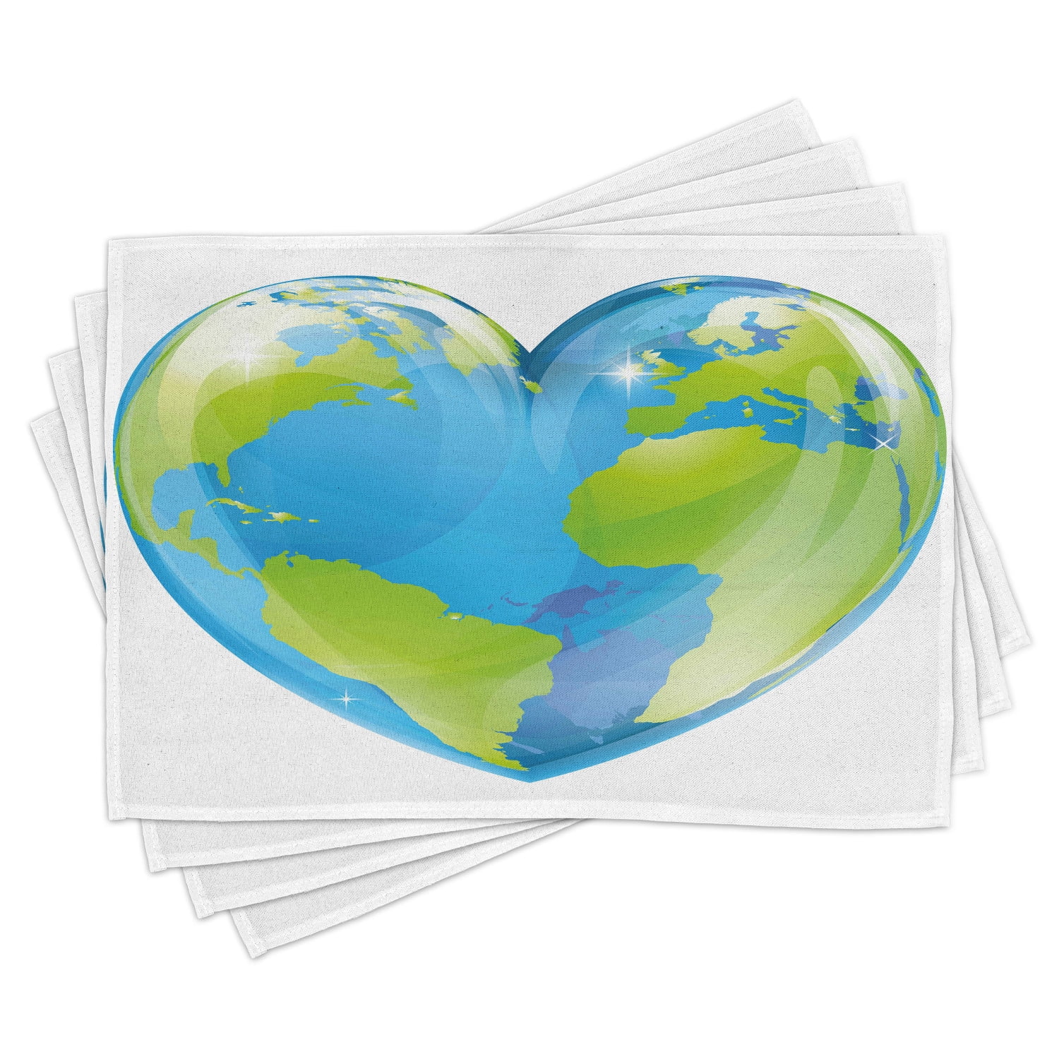 Ambesonne Earth Place Mats Set of 4, Vibrant Globe Heart Shape ...