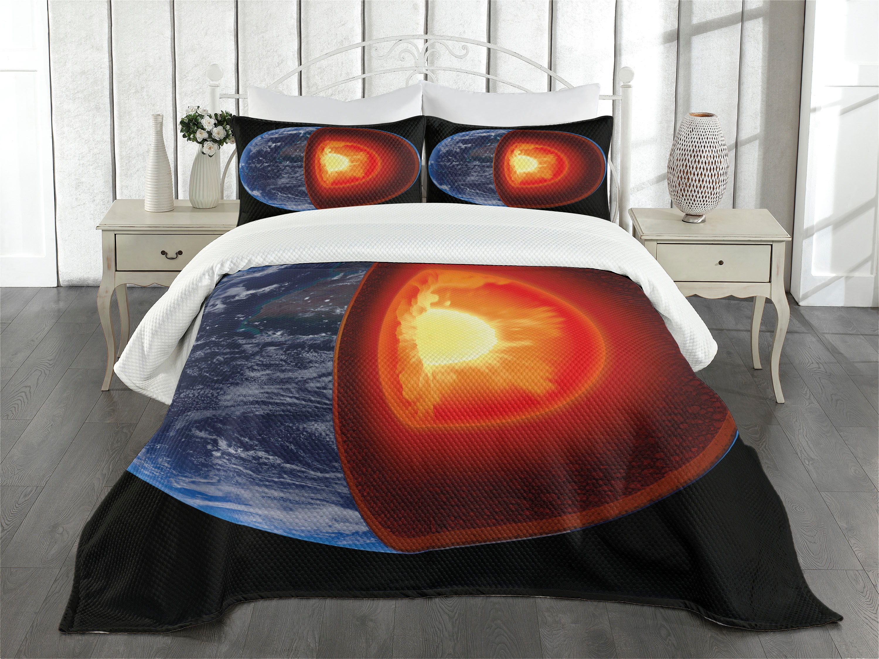 Ambesonne Earth Quilted Bedspread Set 3 Pcs, Hot Burning Earth Core ...