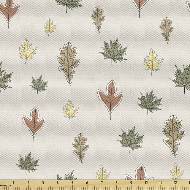 Ambesonne Earthy Fabric by the Yard Upholstery, Modern Woodland Leaf ...
