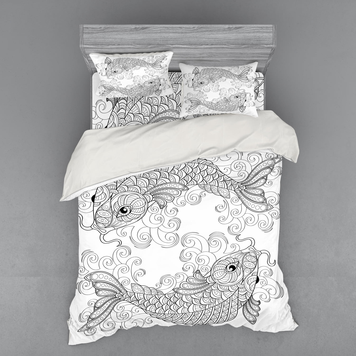Ambesonne East Bedding Set 4 Pcs, Koi Fish Pattern, Queen, Grey and ...