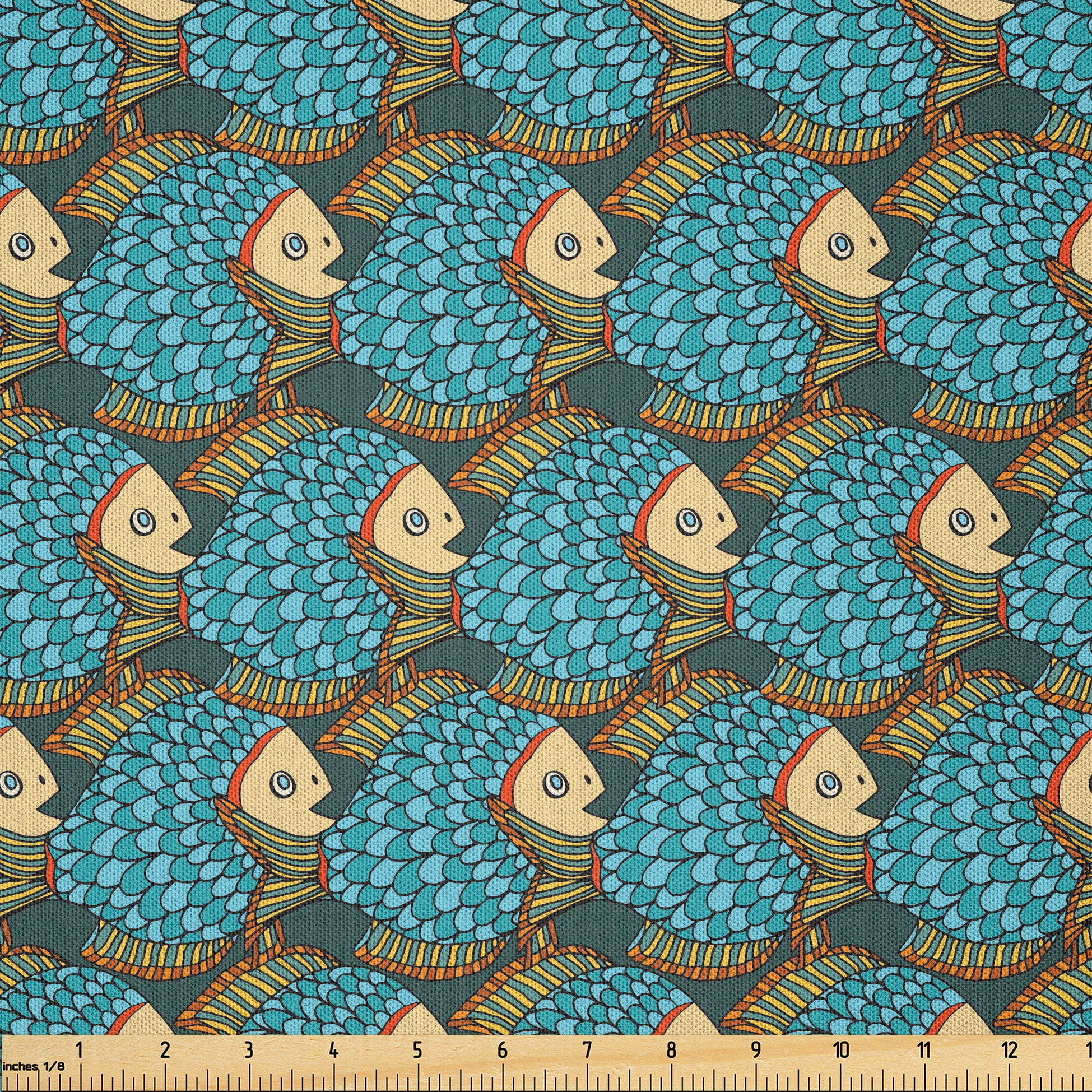 Ambesonne East Fabric by the Yard Microfiber, Ethnic Japanese Fish ...