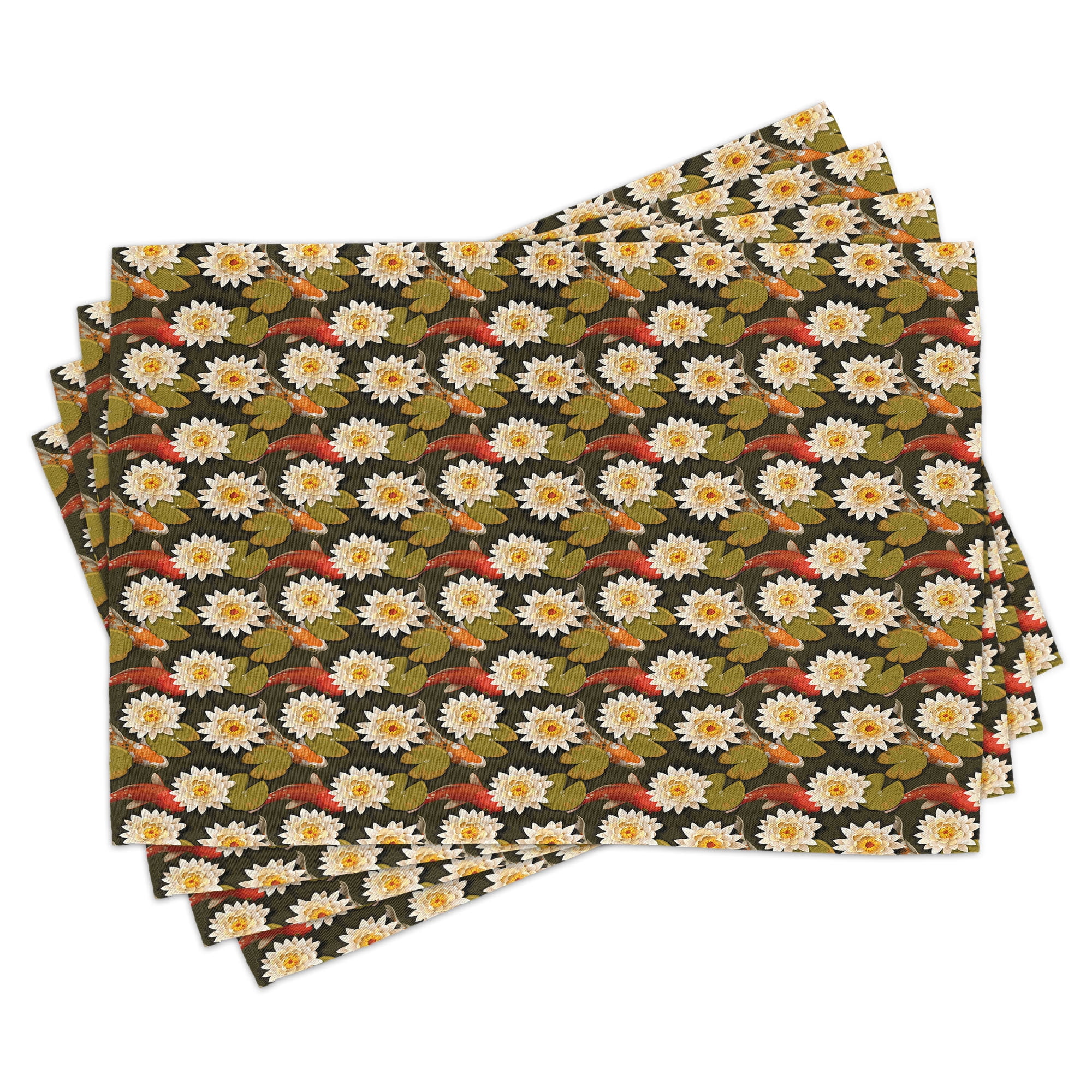 Ambesonne East Place Mats Set of 4, Japan Inspired Lotus Koi, Standard ...
