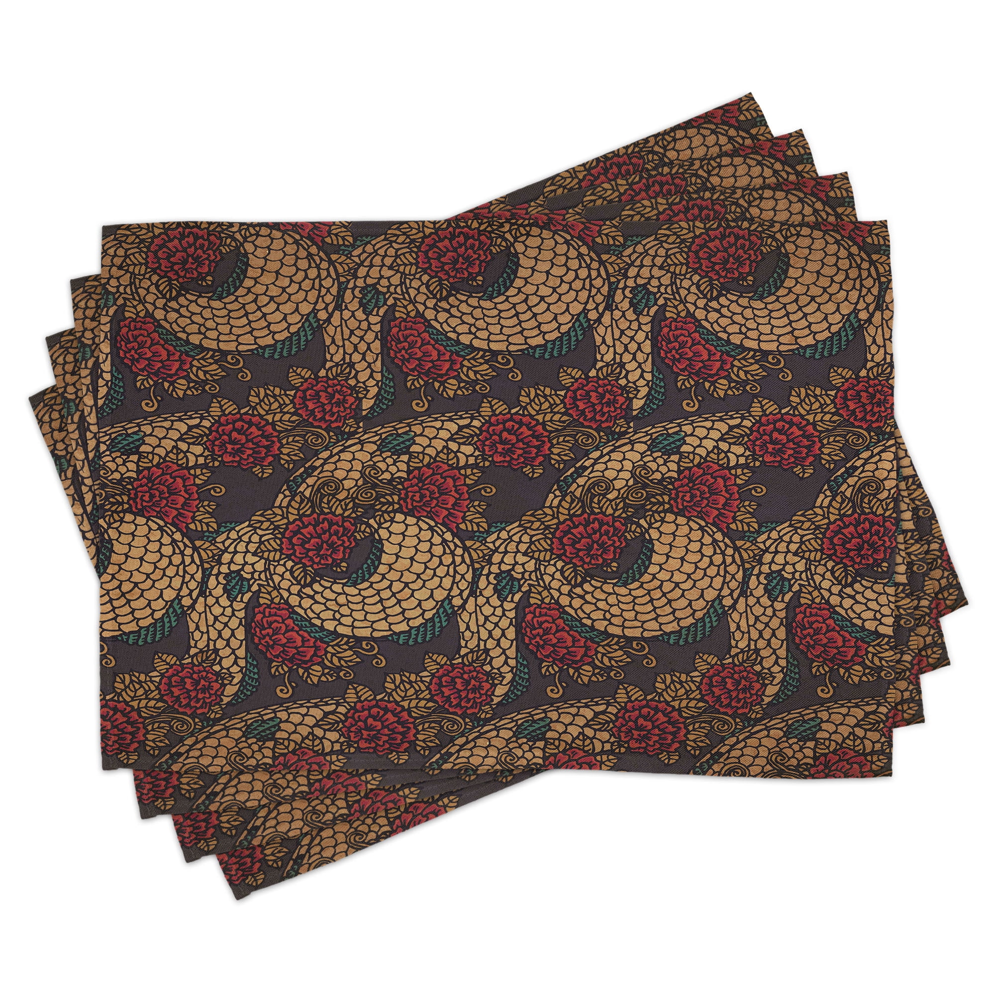 Ambesonne East Place Mats Set of 4, Traditional Roses Dragon, Standard ...