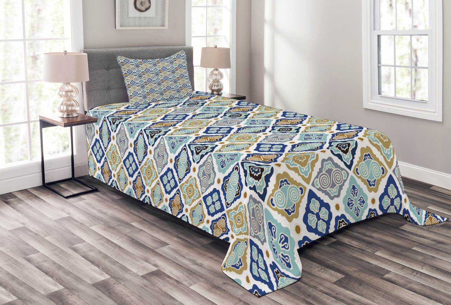 Ambesonne East Quilted Bedspread Set 2 Pcs, Pattern with Swirls, Twin ...