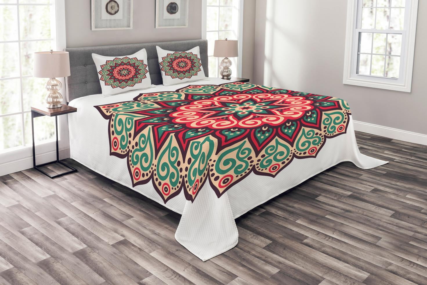 Ambesonne East Quilted Bedspread Set 3 Pcs, Retro Traditional Mandala ...