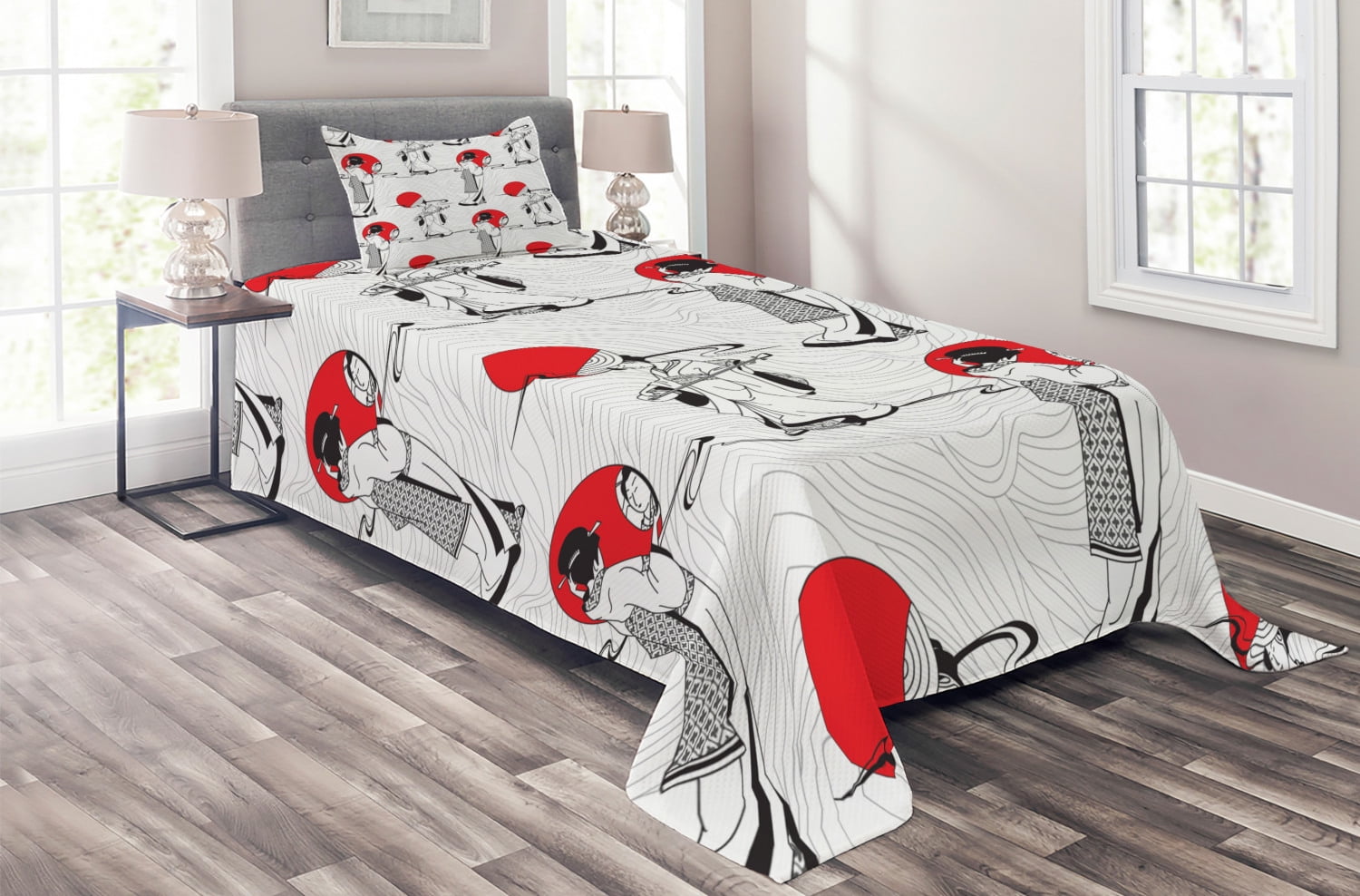 Ambesonne East Quilted Coverlet 2 Pcs, Modern Japanese, Twin Size ...