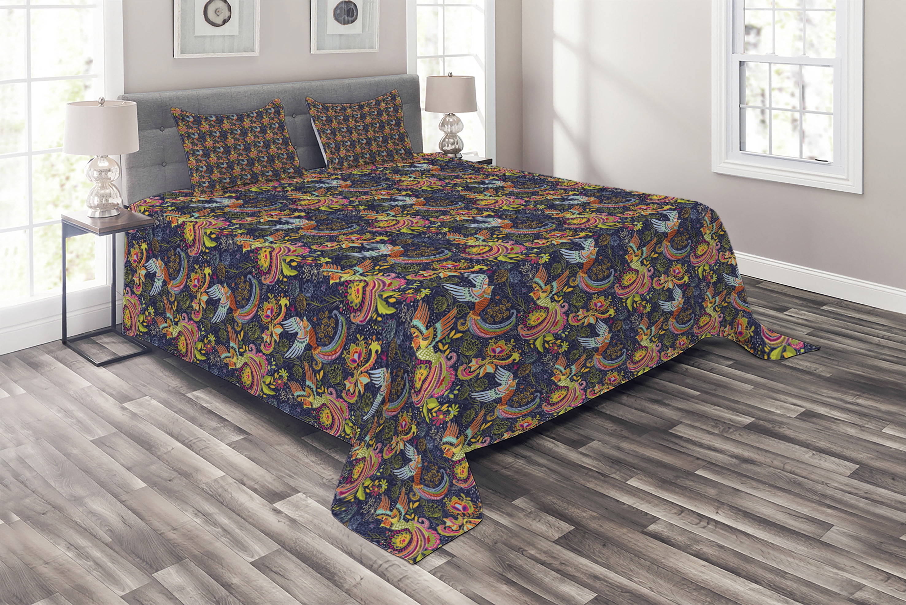 Ambesonne East Quilted Coverlet 3 Pcs, Cartoon Style Birds Dots, King ...