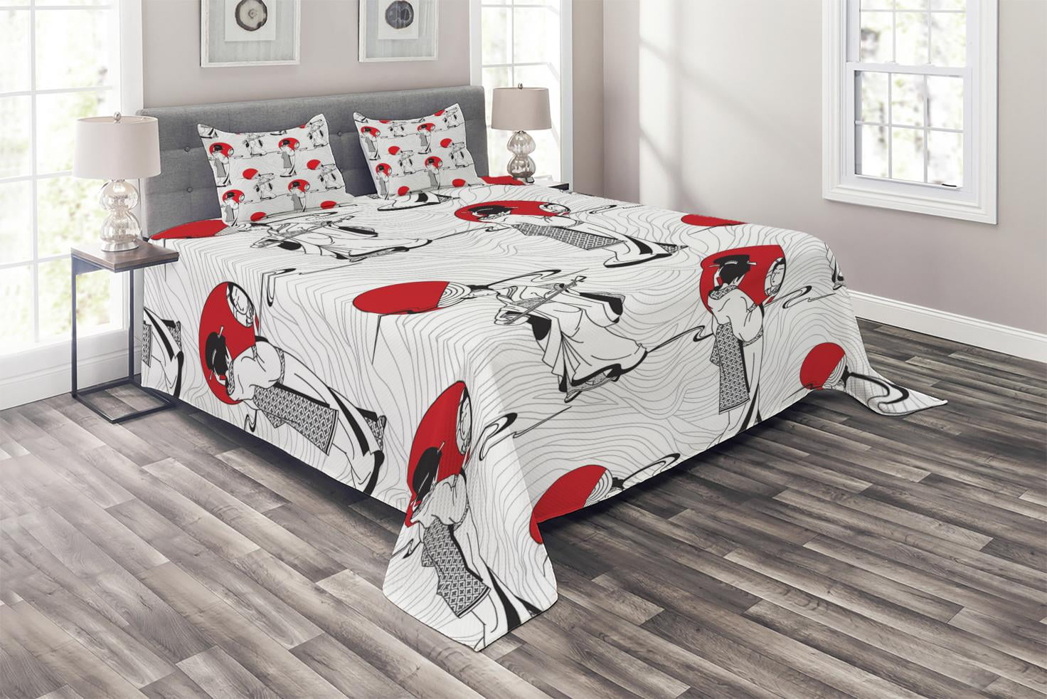 Ambesonne East Quilted Coverlet 3 Pcs, Modern Japanese, Queen Size ...