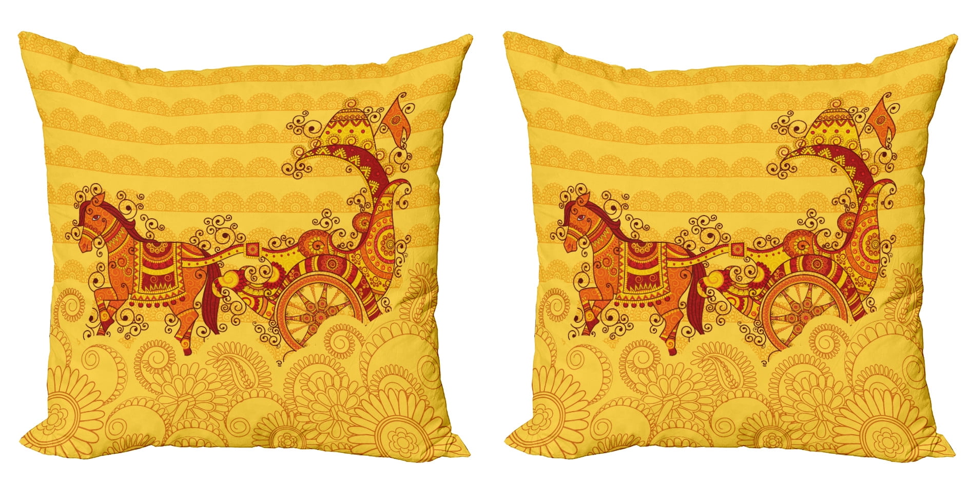 Ambesonne East Throw Pillow Cover 2 Pack, Folk Design, 16", Marigold ...
