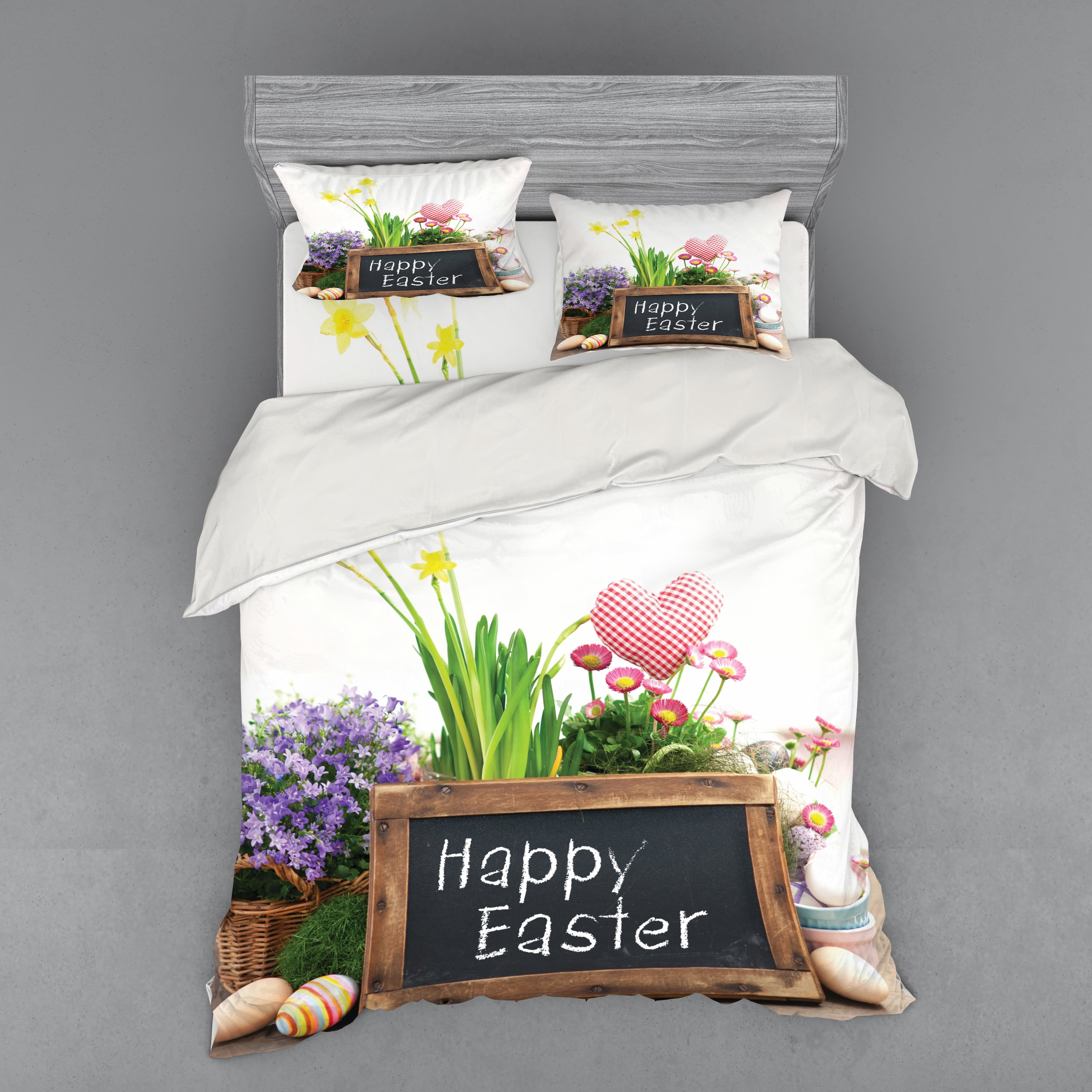Ambesonne Easter Bedding Set 4 Pcs, Flowers Eggs on Table, Queen ...