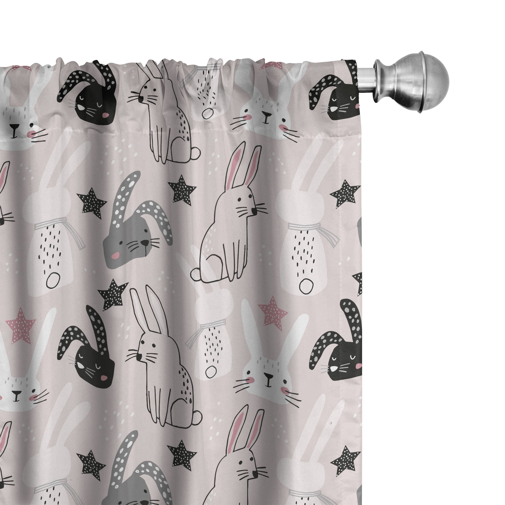 Ambesonne Easter Bunny Curtains, Bunnies Doodle, Pair of 28"x63", Rose ...