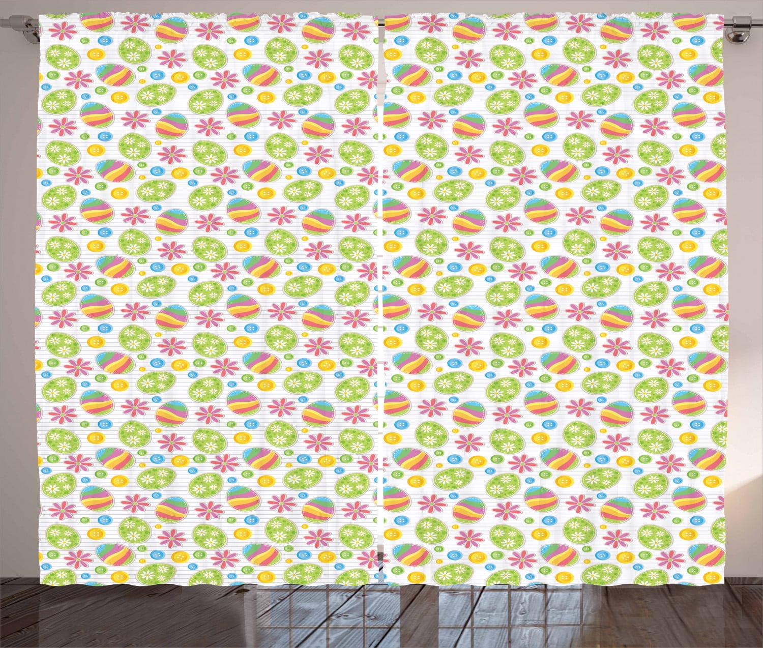 Ambesonne Easter Curtains 2 Panel Set, Patchwork Style Colorful, 108" x ...