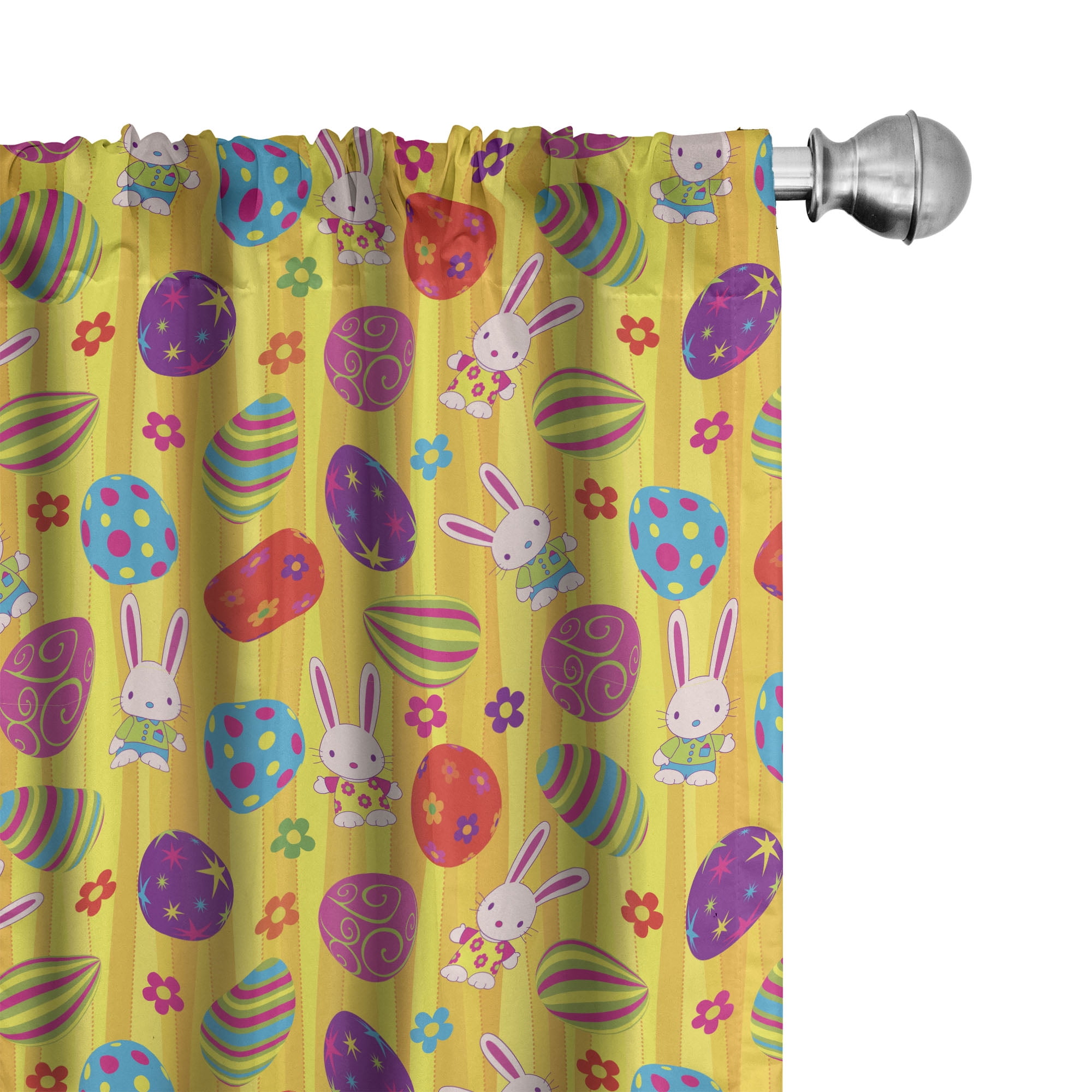 Ambesonne Easter Curtains, Bunnies Daisies Funky, Pair of 28"x95 ...