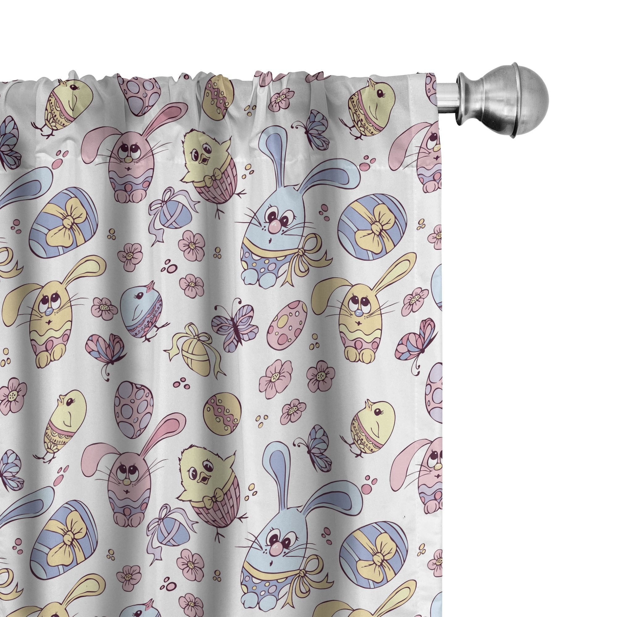 Ambesonne Easter Curtains, Bunny and Chicken, Pair of 28"x63 ...