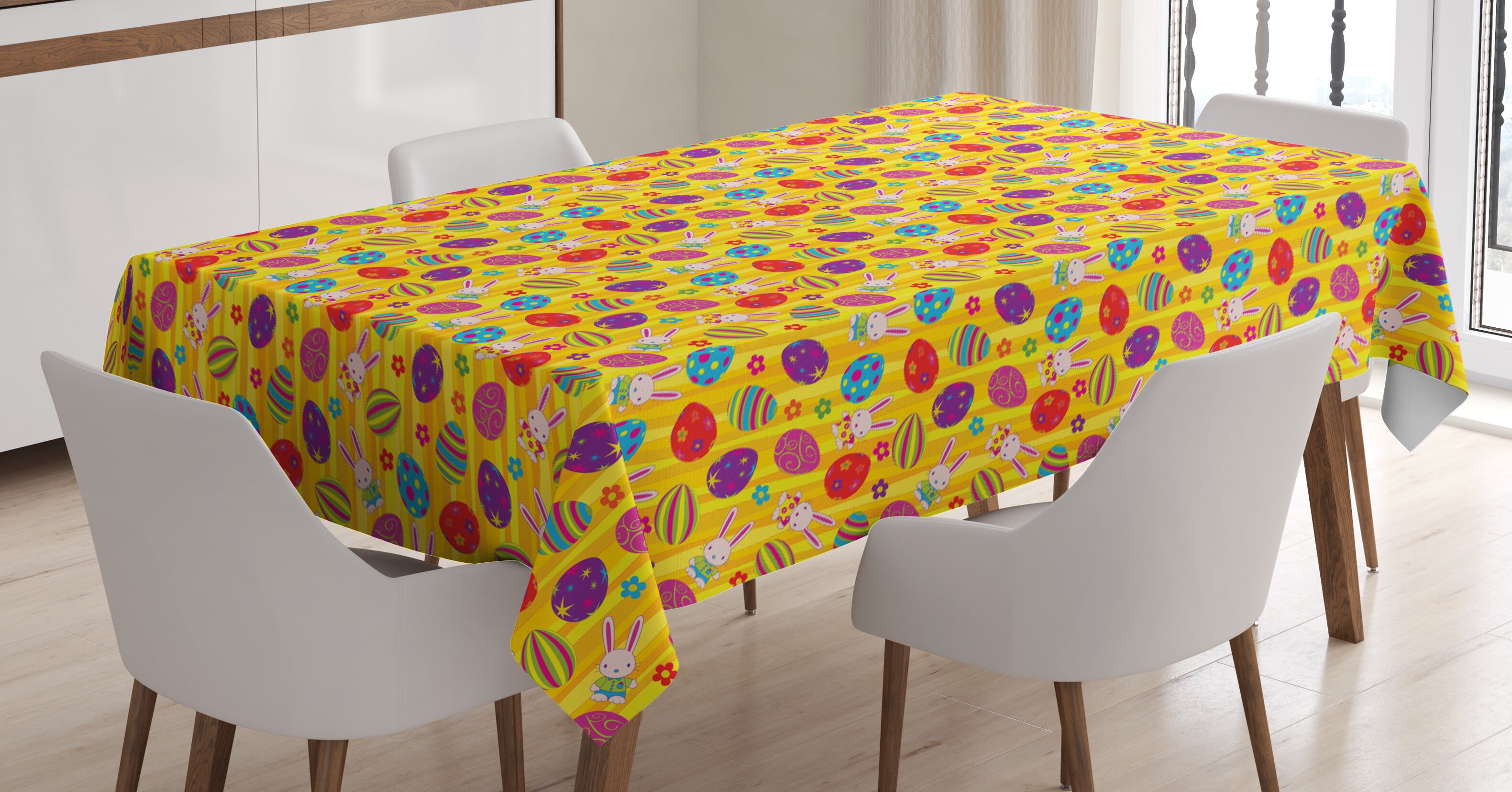 Ambesonne Easter Tablecloth Rectangular Table Cover, Bunnies Daisies ...