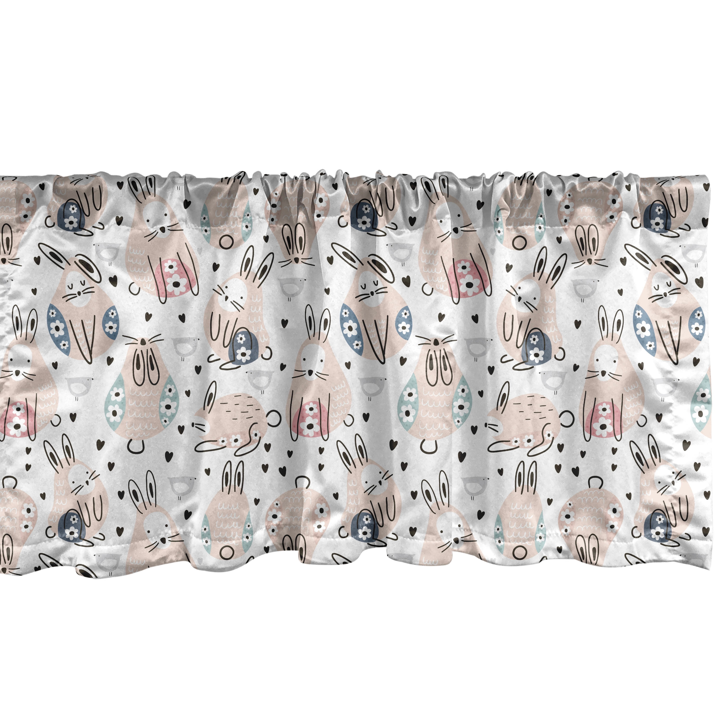 Ambesonne Easter Window Valance, Rabbits with Flowers, 54" X 12", Pale ...