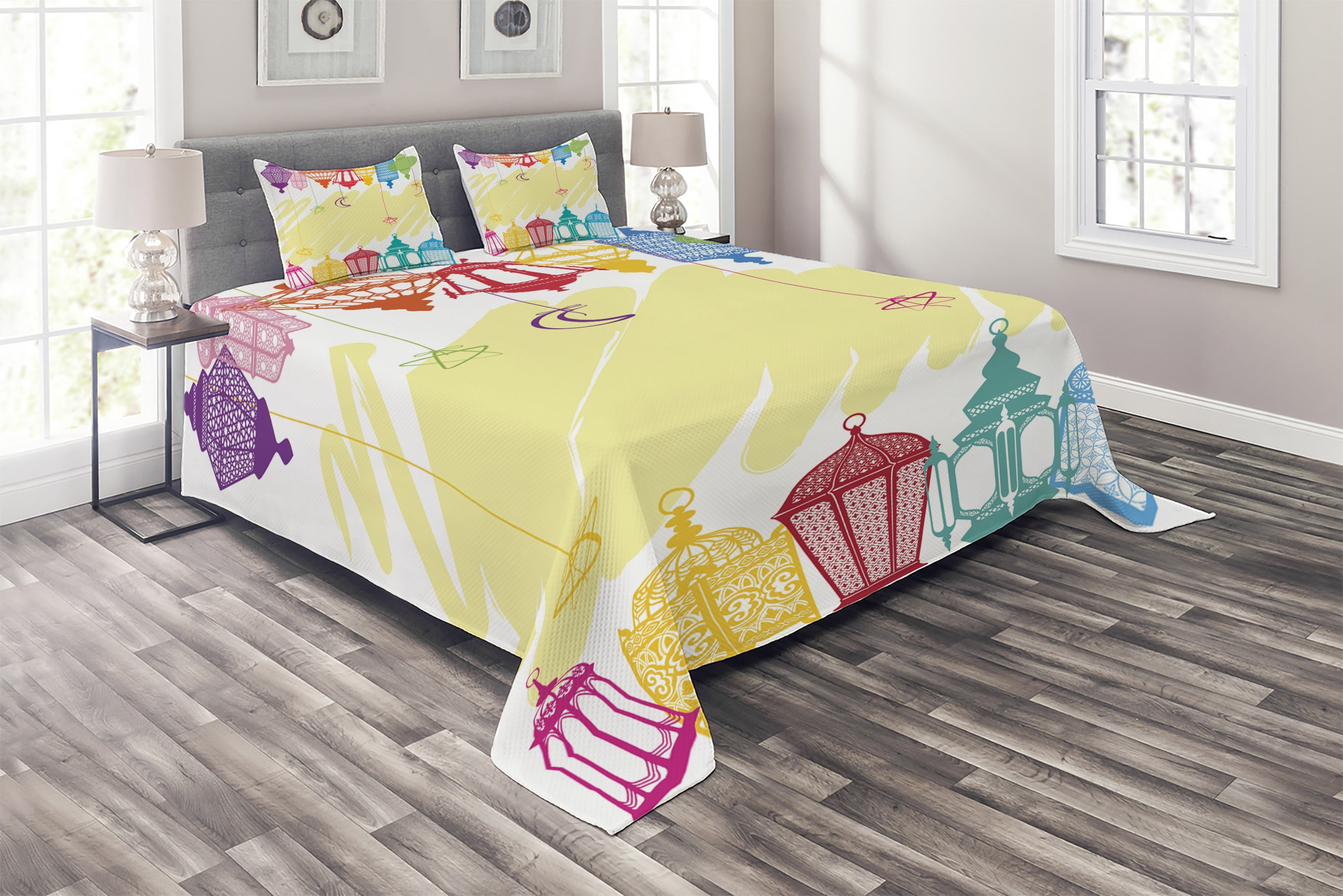 Ambesonne Eastern Art Quilted Coverlet 3 Pcs, Colorful Framework Fun ...