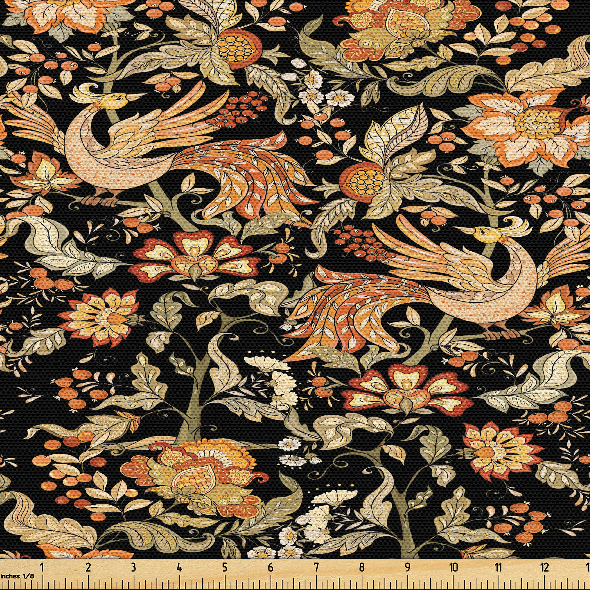 Ambesonne Eastern Fabric by the Yard Upholstery, Jacobean Flower ...