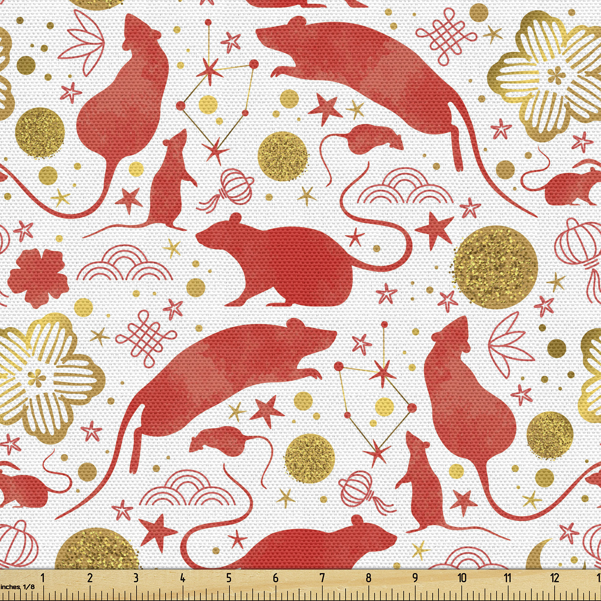 Ambesonne Eastern Fabric by the Yard Upholstery, Mice Dots Oriental ...