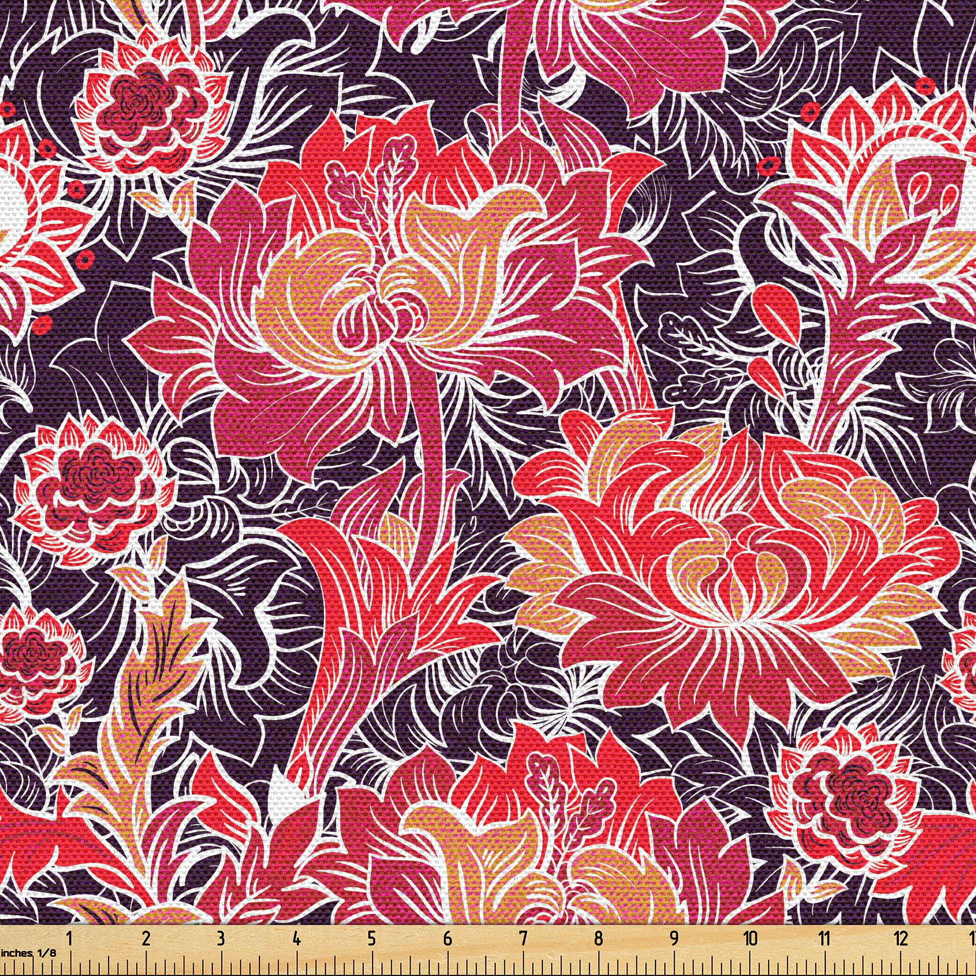 Ambesonne Eastern Fabric by the Yard Upholstery, Oriental Flowers, 10 ...