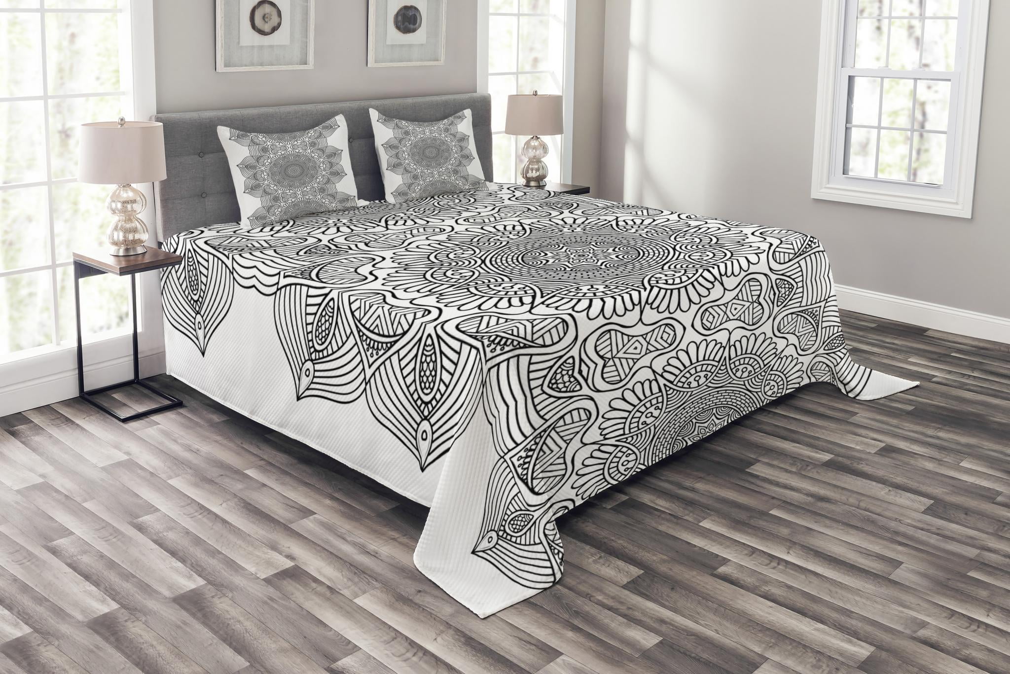 Ambesonne Eastern Quilted Bedspread Set 3 Pcs, Folk Pattern Moroccan ...