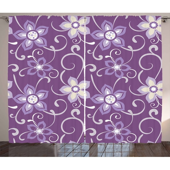 Ambesonne Eggplant Curtains 2 Panel Set, Lilacs with Leaves, 108" x 84 ...