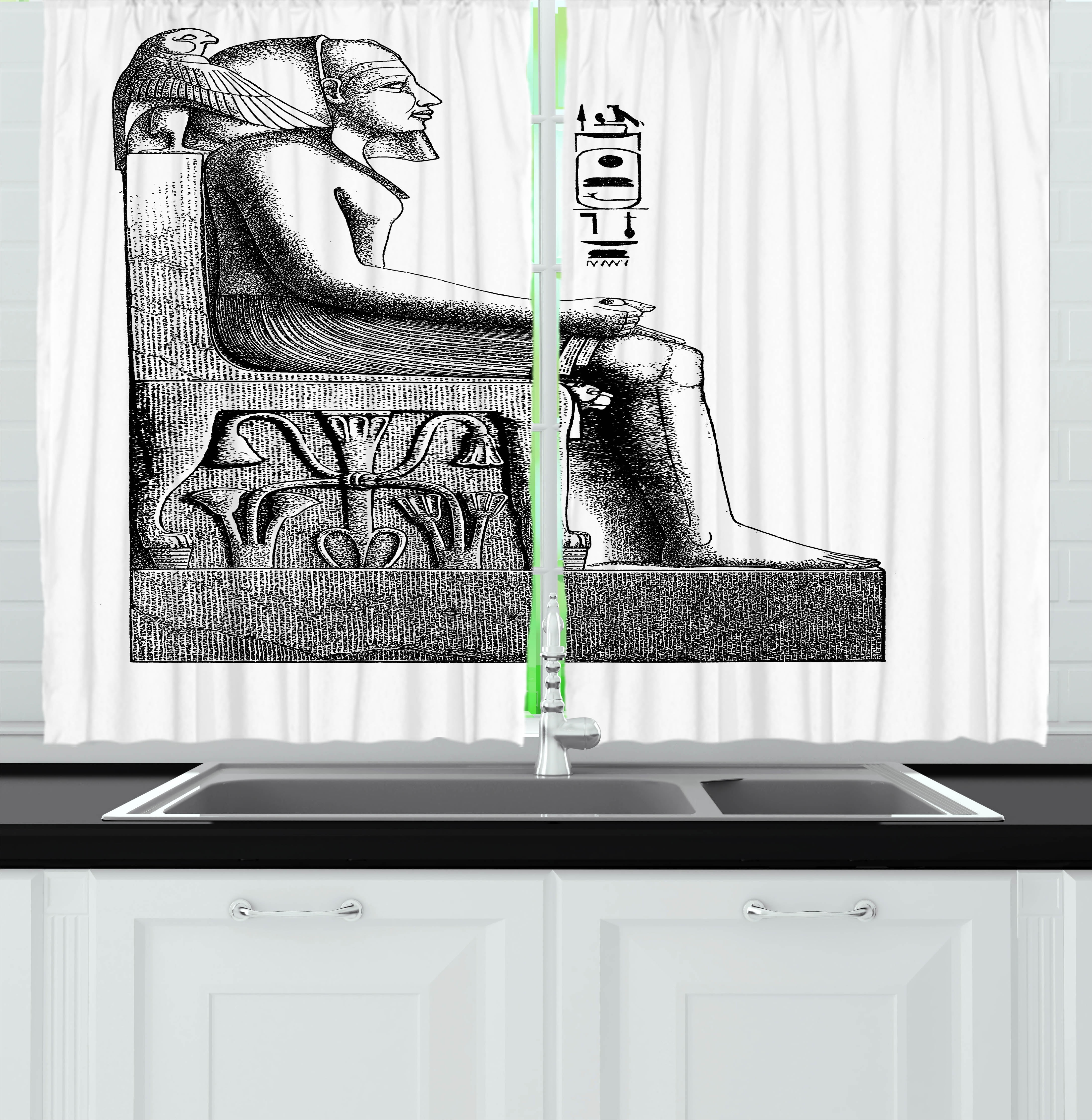 Ambesonne Egypt Kitchen Curtains, Antique Hawk and Bird, 55"x39", Black ...