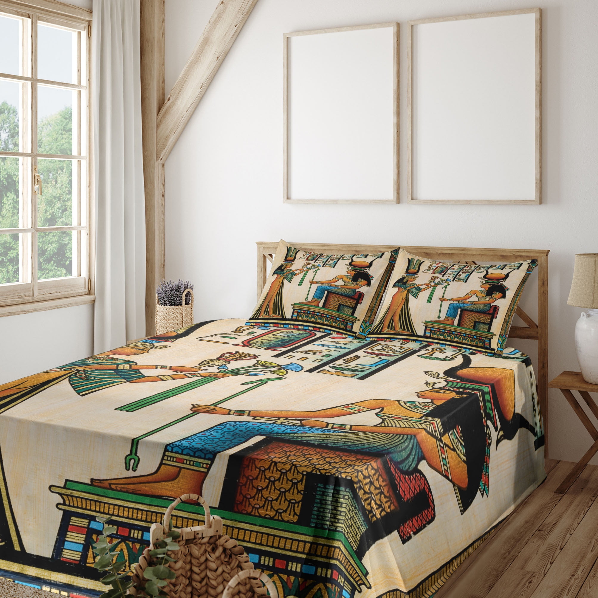 Ambesonne Egyptian Fitted & Top Sheet Set with Shams, Old Egyptian ...
