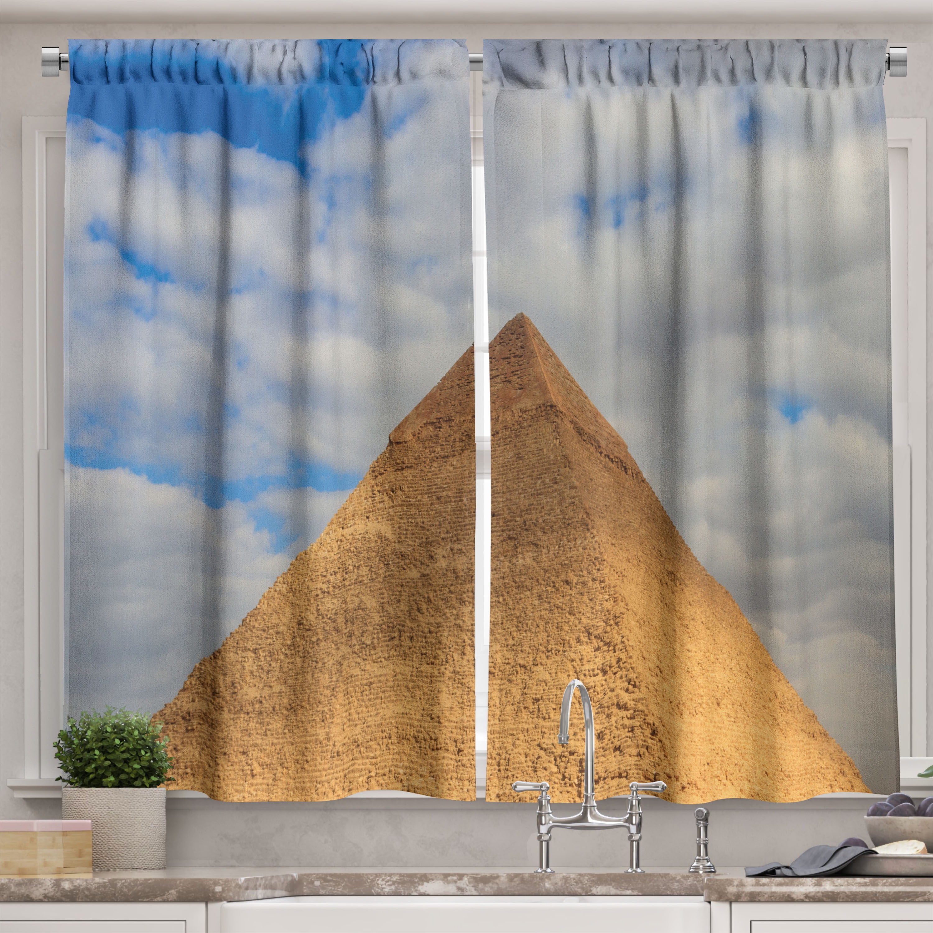 Ambesonne Egyptian Kitchen Curtains, Top of the Pyramid, 55"x45 ...