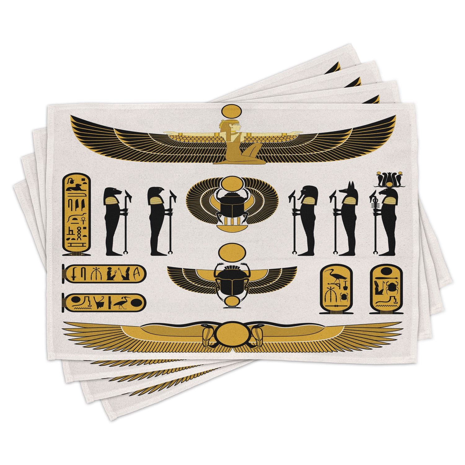 Ambesonne Egyptian Place Mats Set of 4, Mythical, Standard Size, Yellow ...