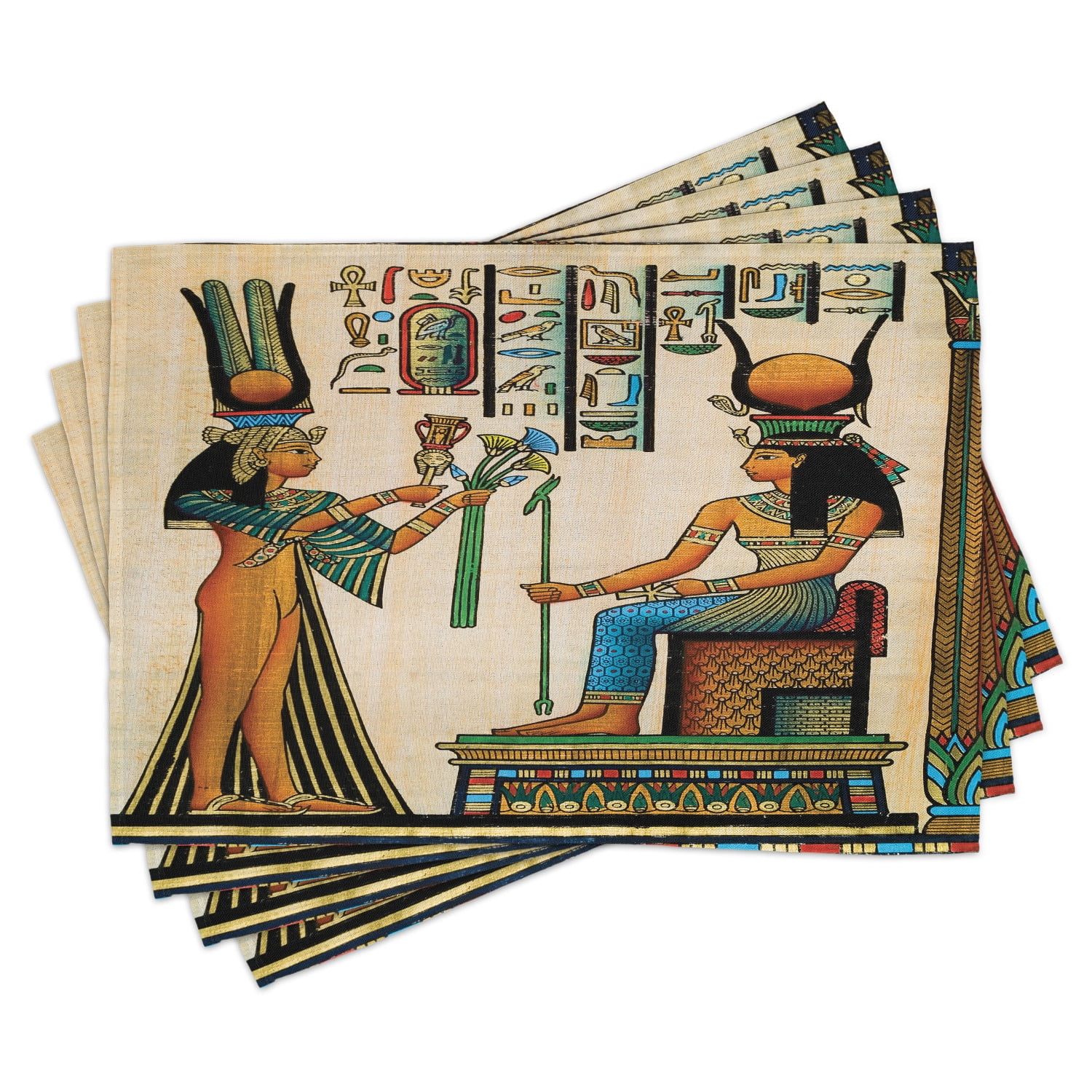 Ambesonne Egyptian Place Mats Set of 4, Old Egyptian Papyrus, Standard ...