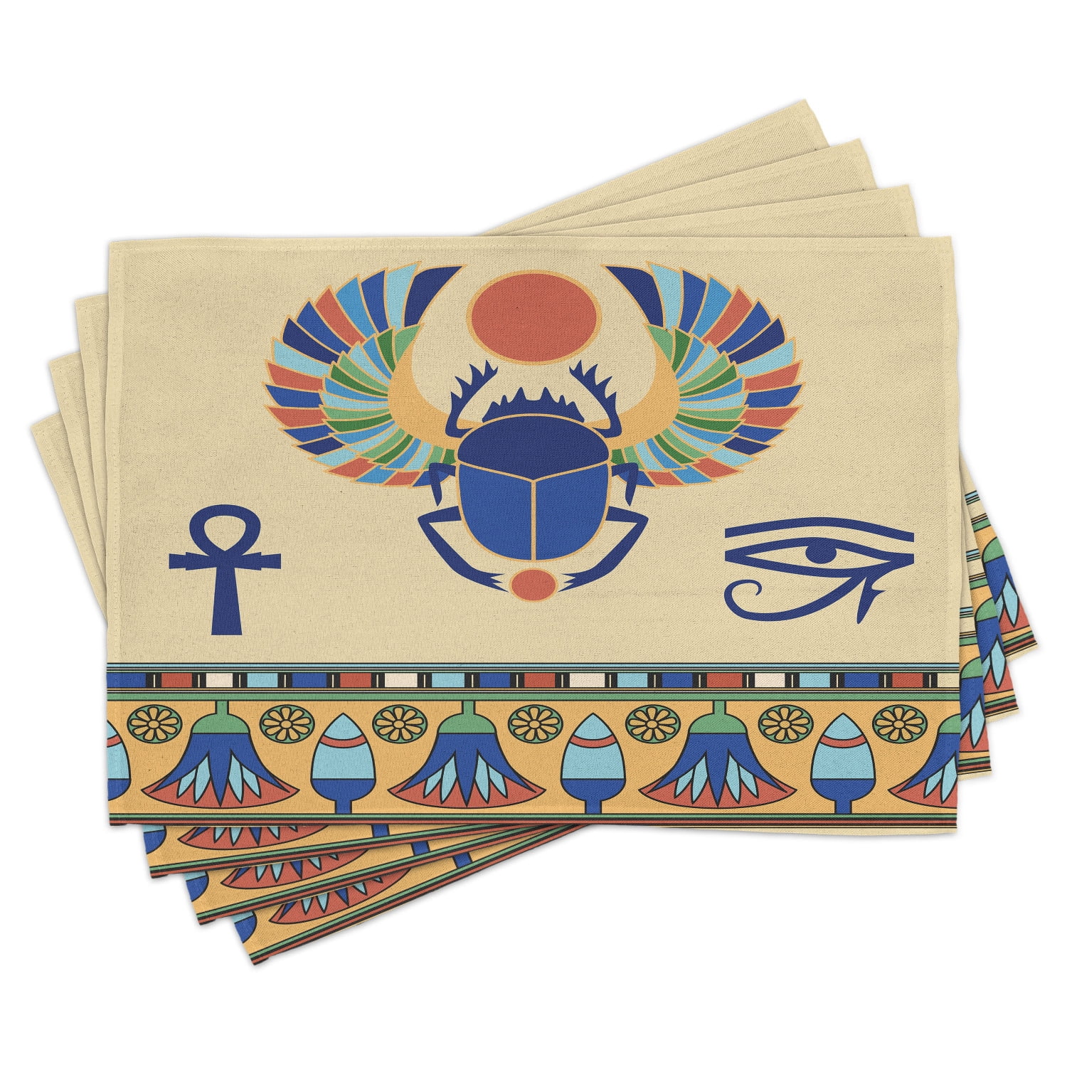 Ambesonne Egyptian Place Mats Set of 4, Scarab Eye Motif, Standard Size ...