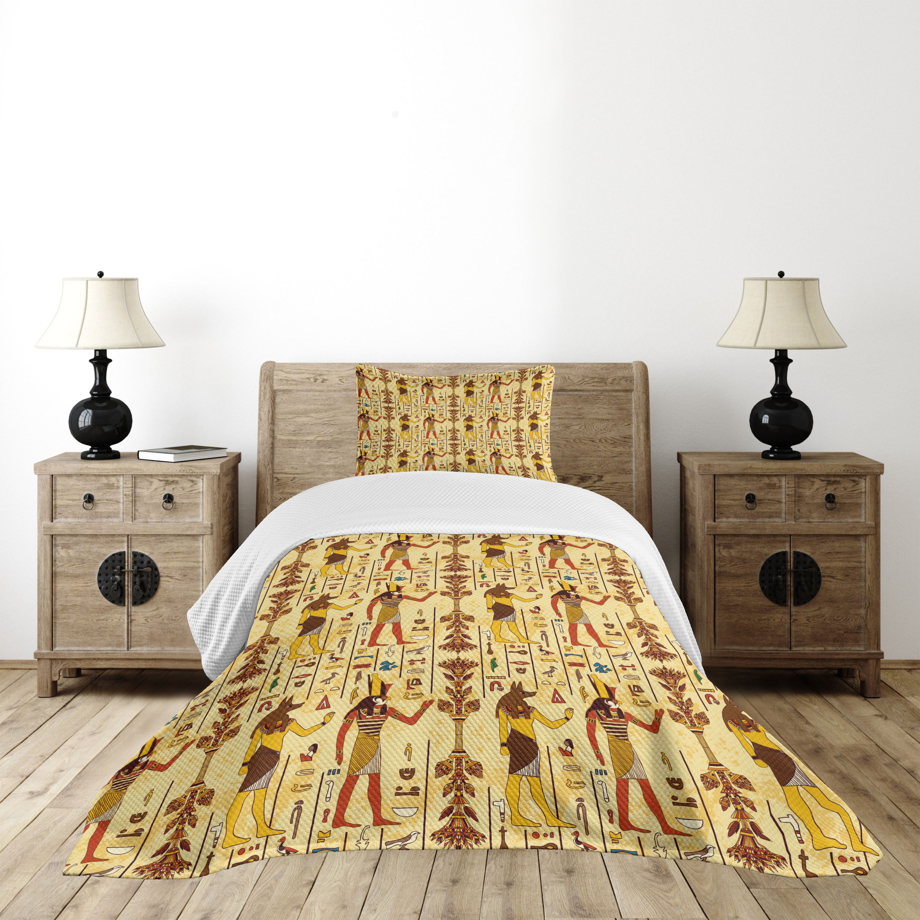 Ambesonne Egyptian Quilted Bedspread Set 2 Pcs, Grunge and Retro ...