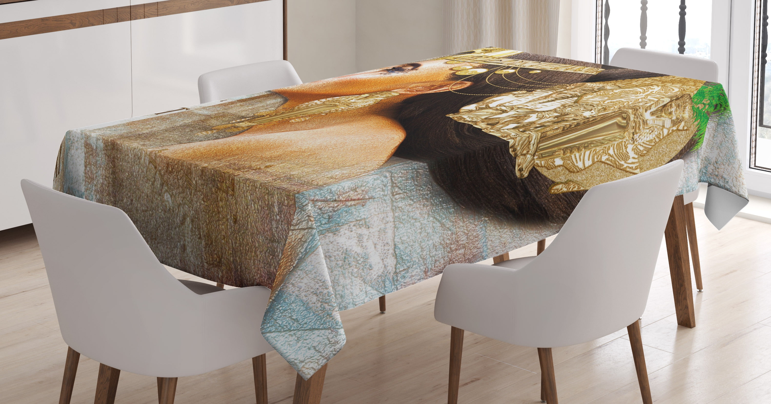 Ambesonne Egyptian Tablecloth Rectangular Table Cover, Queen Cleopatra ...