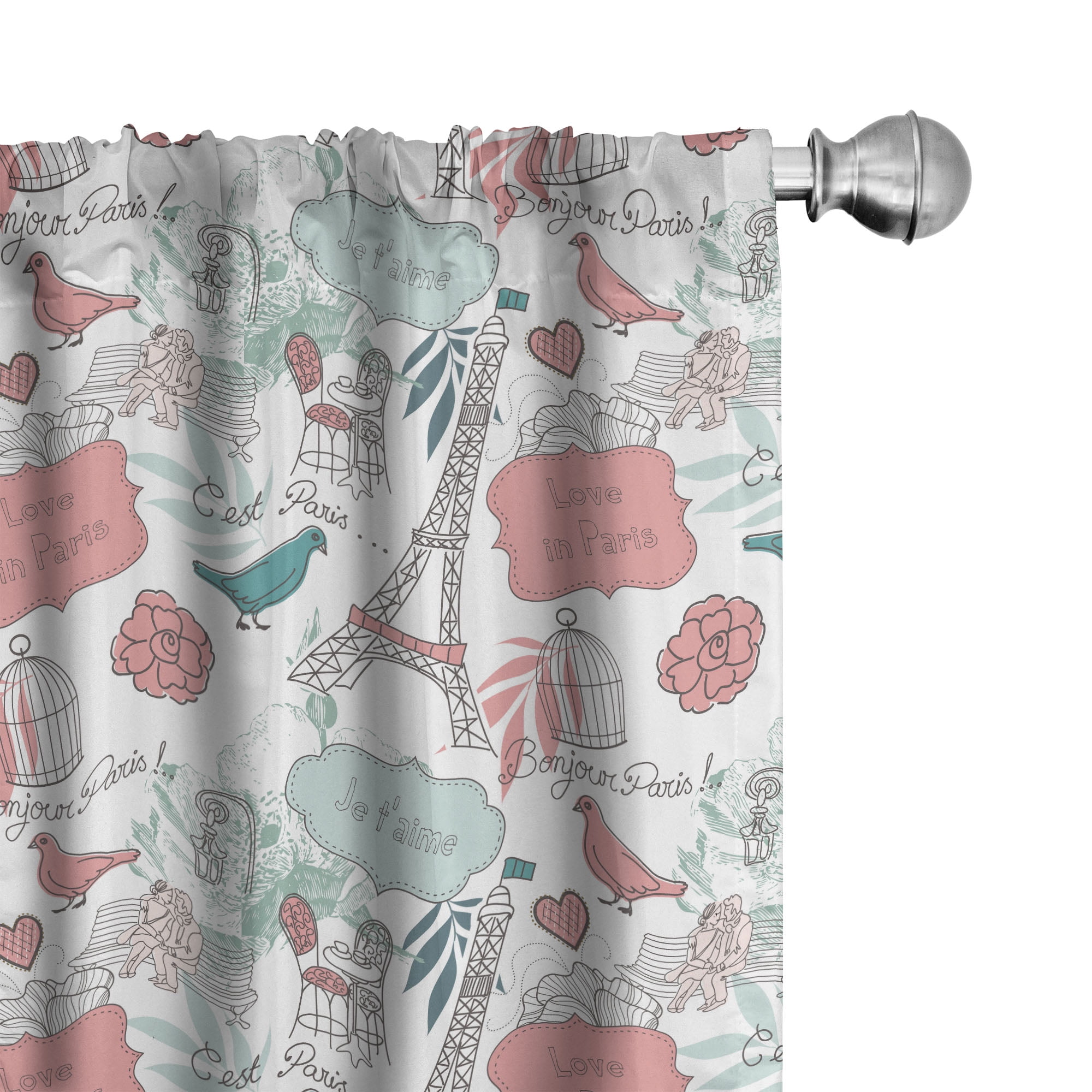 Ambesonne Eiffel Tower 4-Panel Curtains, Bonjour Paris Love, 56"x84 ...