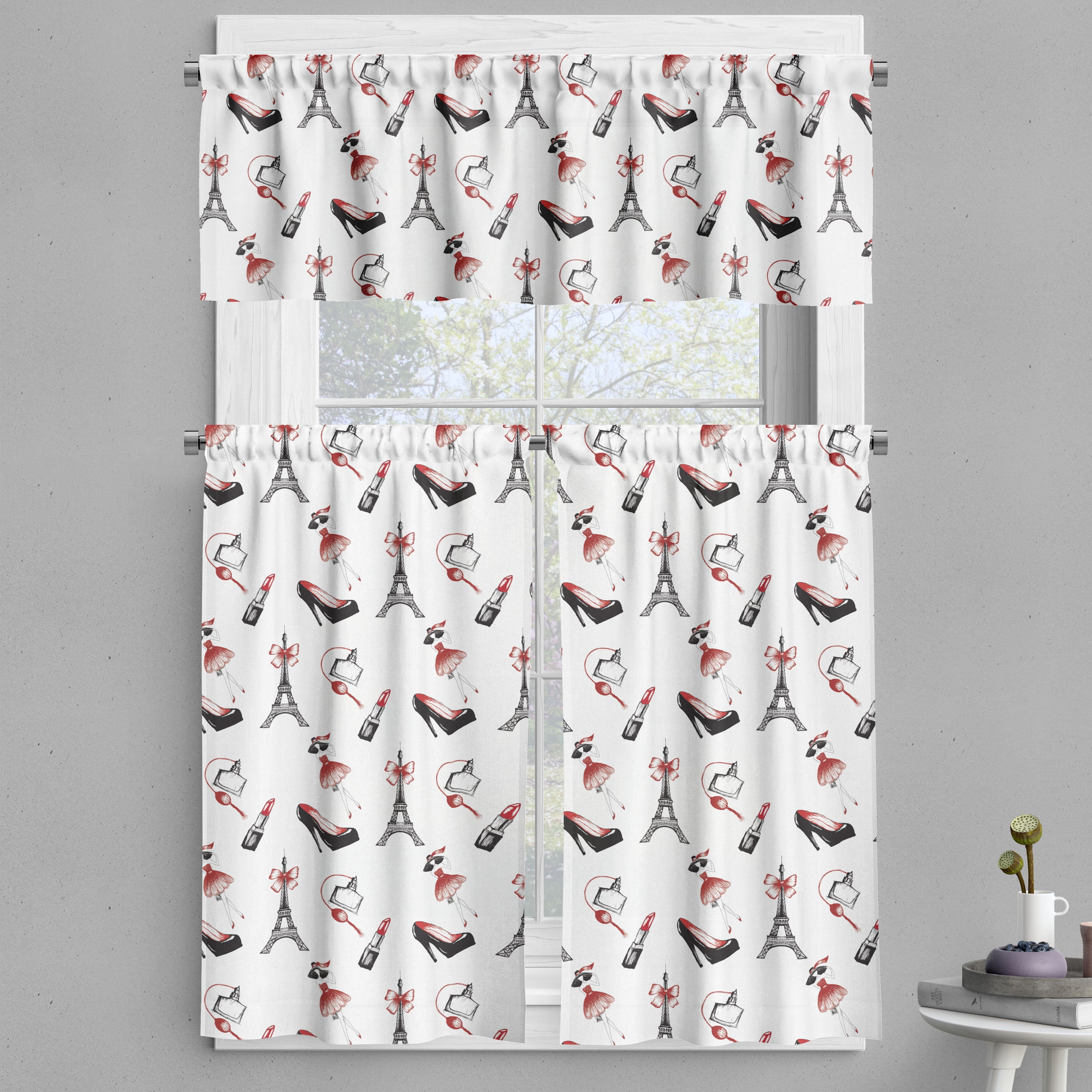 Ambesonne Eiffel Valance & Curtain, Shoes Lipstick Perfume, 55"x45 ...