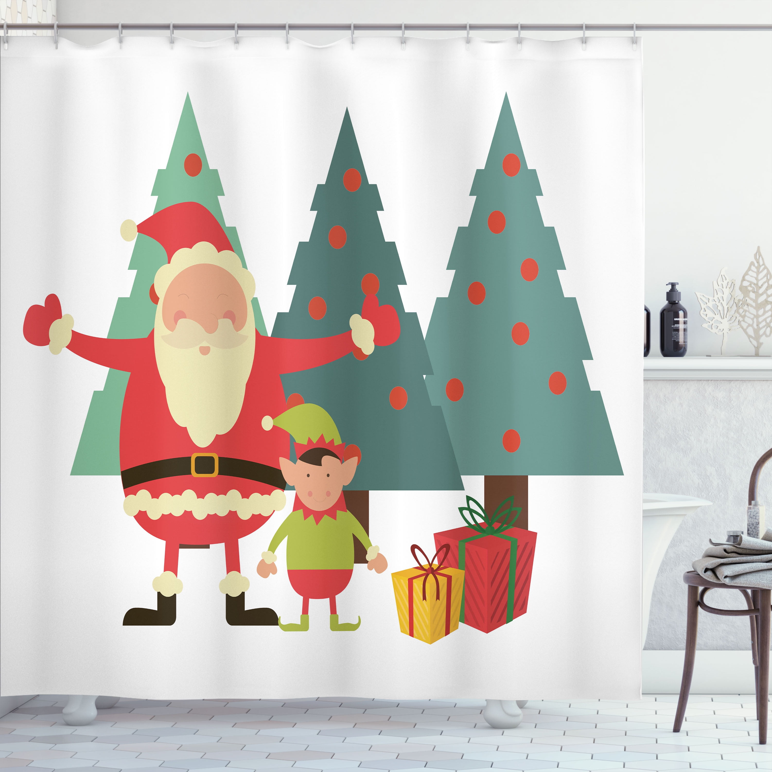 Ambesonne Elf Shower Curtain, Santa Claus Little Man Presents, 69"Wx75 ...
