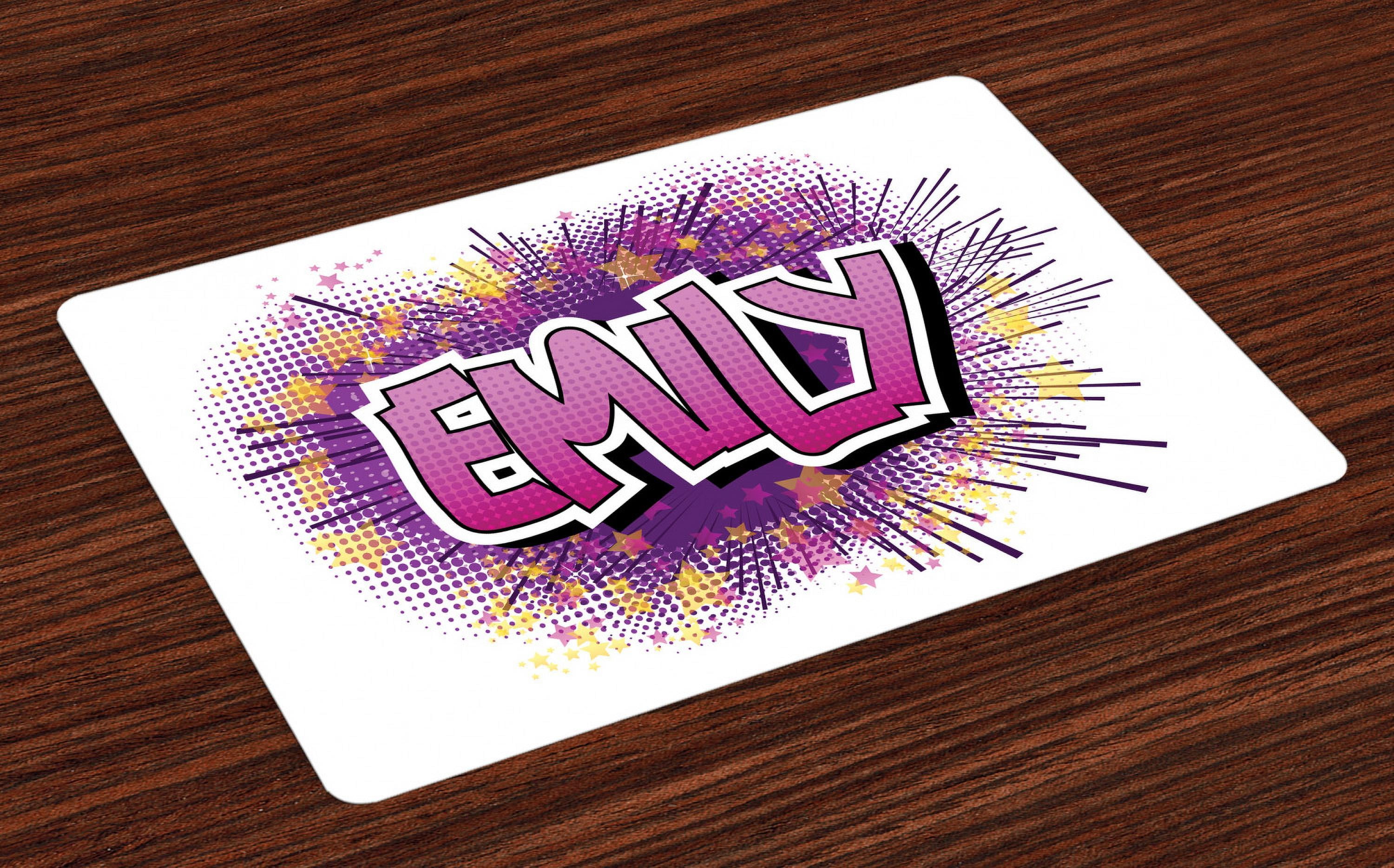 Ambesonne Emily Place Mats Set of 4, Popular Name Cartoon, Standard ...