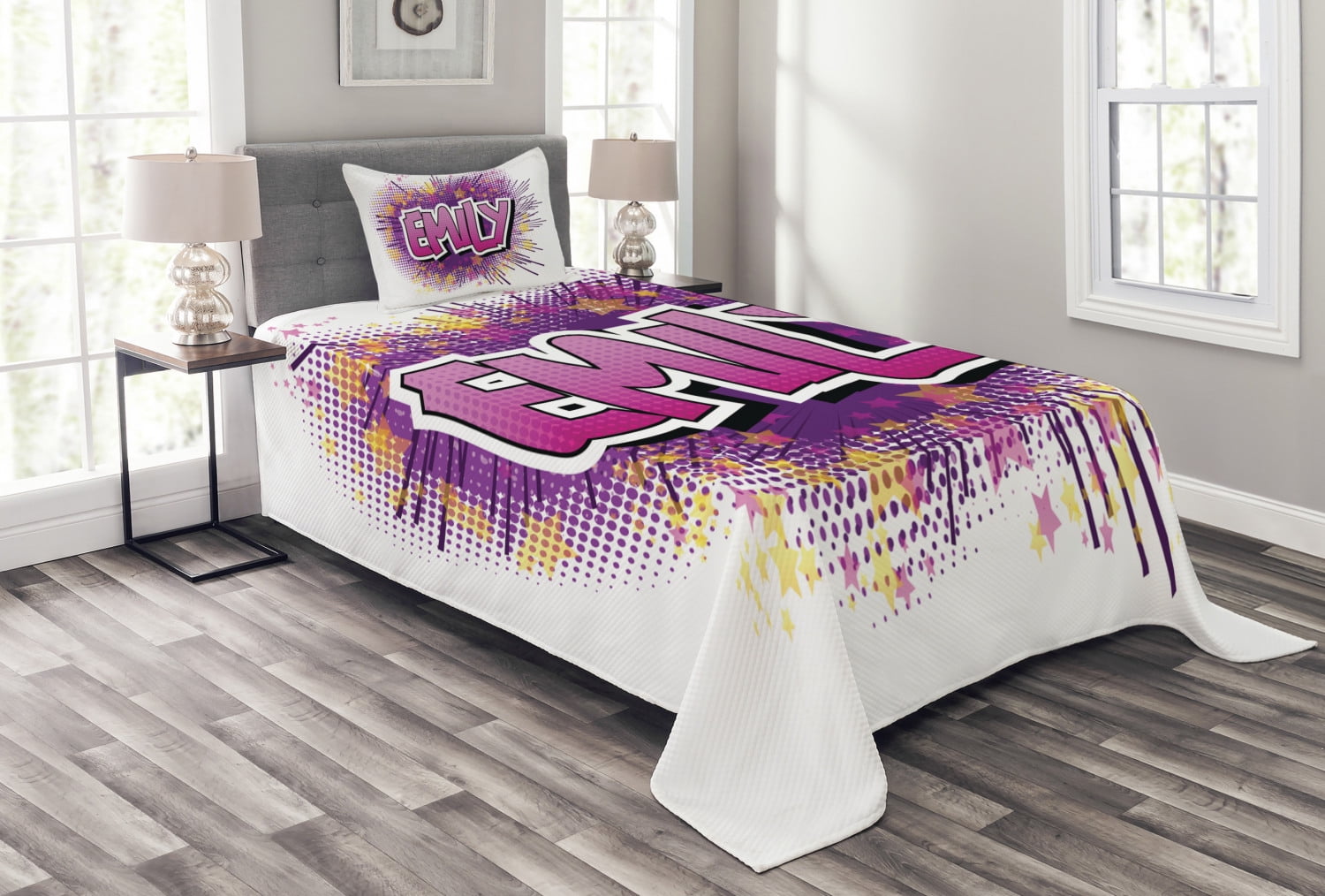 Ambesonne Emily Quilted Bedspread Set 2 Pcs, Popular Name Cartoon, Twin ...